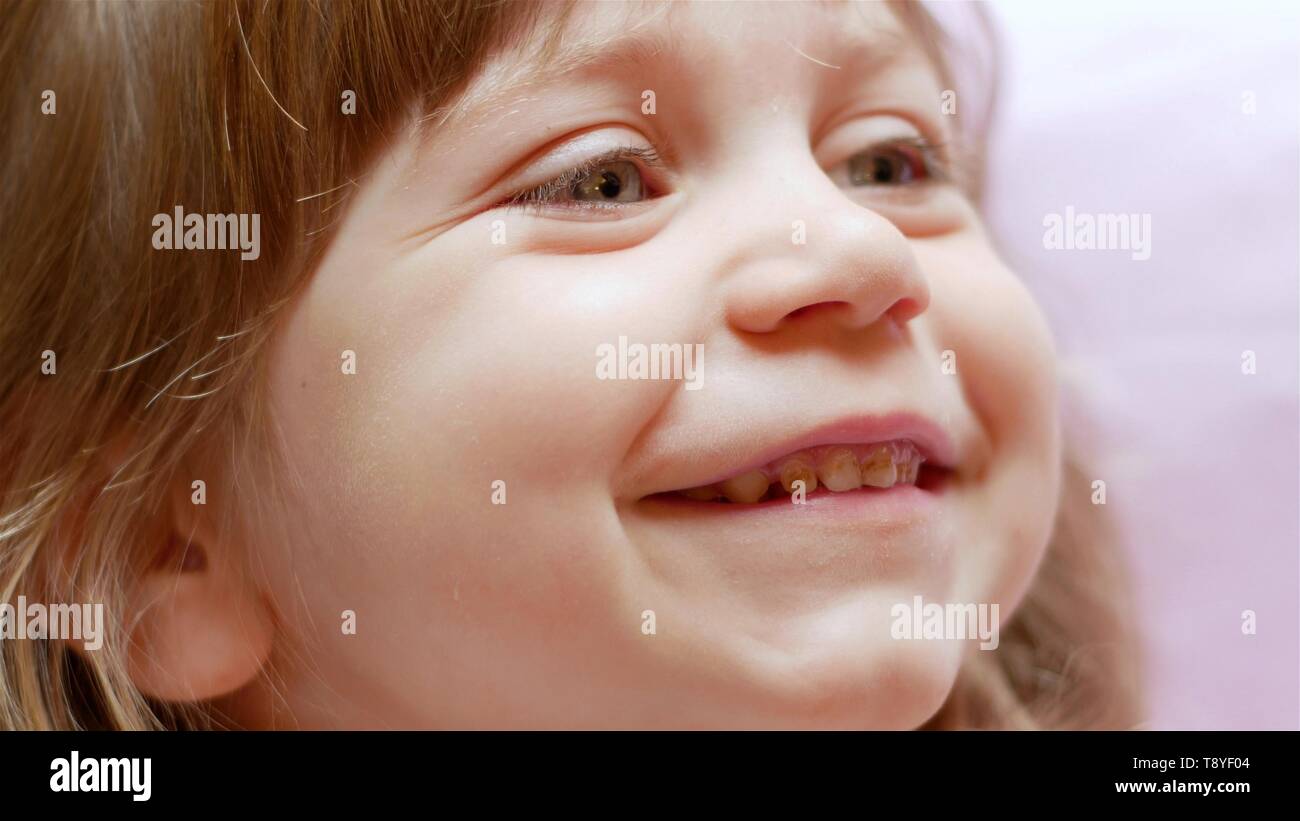 Close up portrait of cute little smiling baby girl. Emotions of small ...