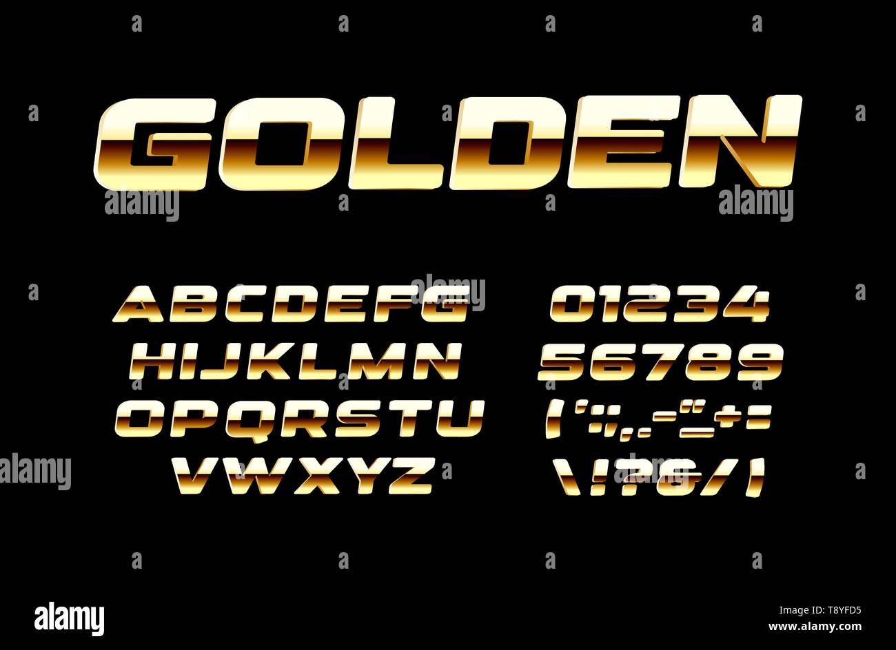Bright Golden letters and numbers set. Bold gold and polished bronse ...