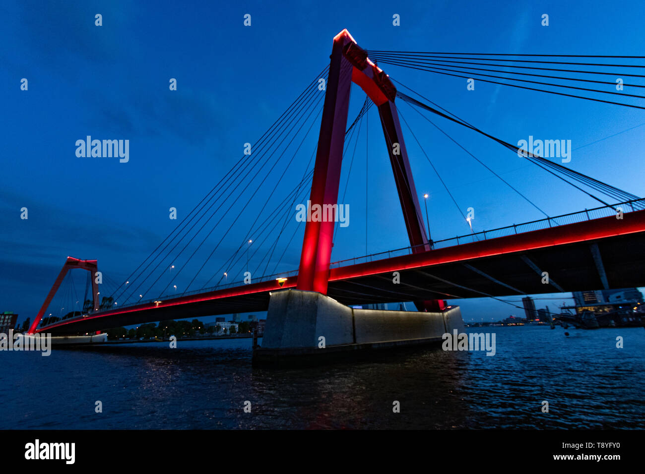 Willemsbrug bridge Rotterdam - cable-stayed bridge by C. Veerling - red ...