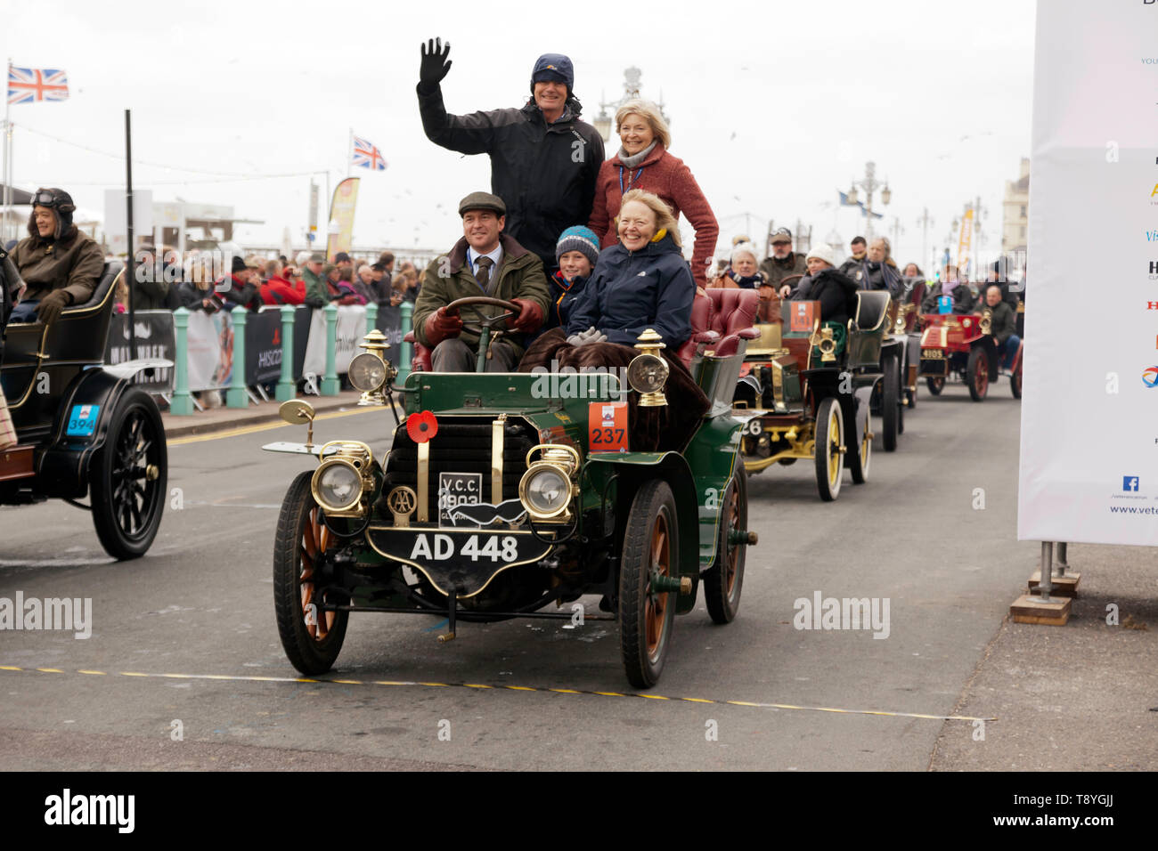 Mr Nigel Timmis driving his 1903 Gladiator across the finishing line at ...