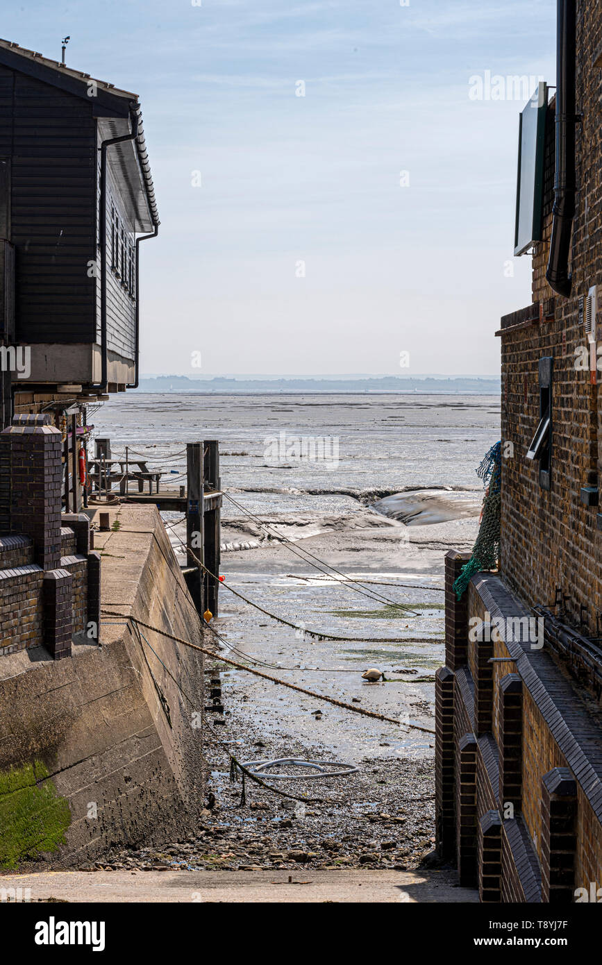 A narrow boat slipway between old buildings at Old Leigh, Leigh on Sea ...