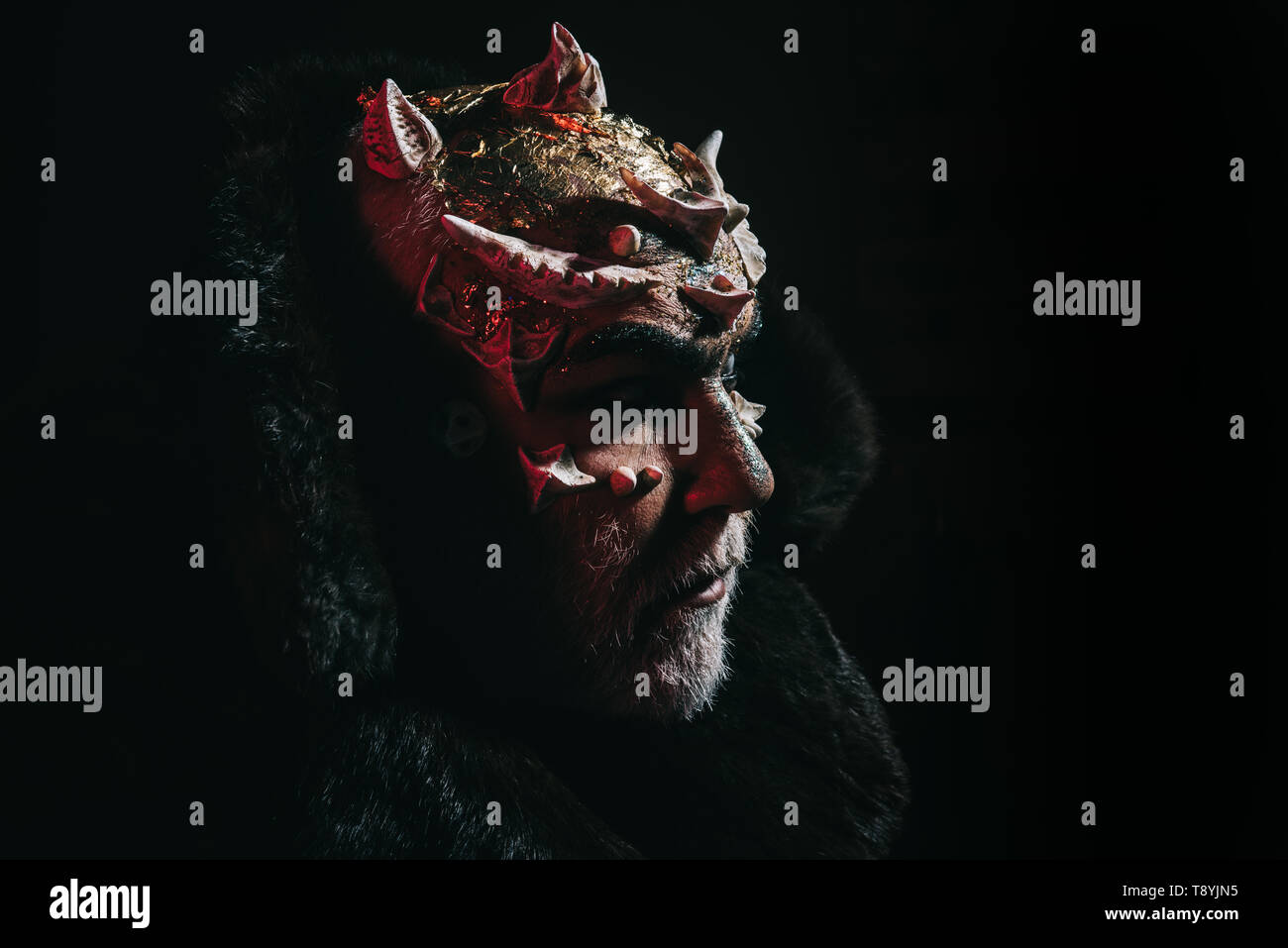 Alien, demon, sorcerer makeup. Horror and fantasy concept. Man with ...