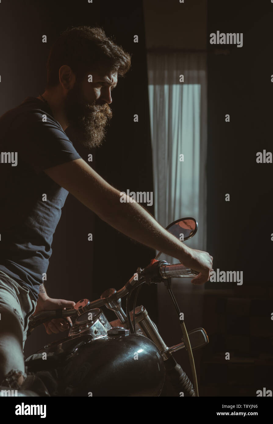 cafe racer. cafe racer poster with bearded biker. cafe racer concept ...