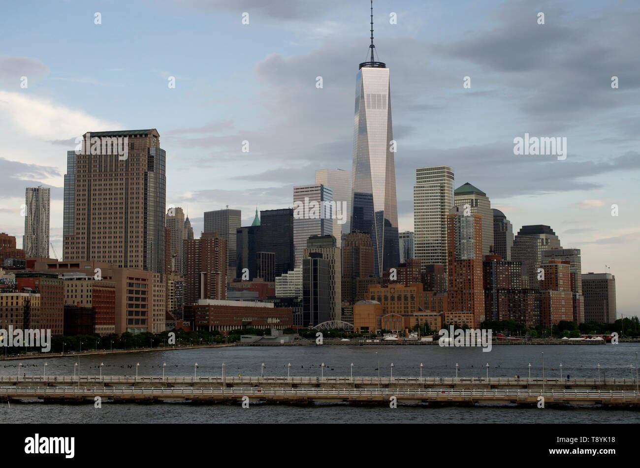 Skyline of Downtown New York City, long exposure clouds motion, Harlem ...
