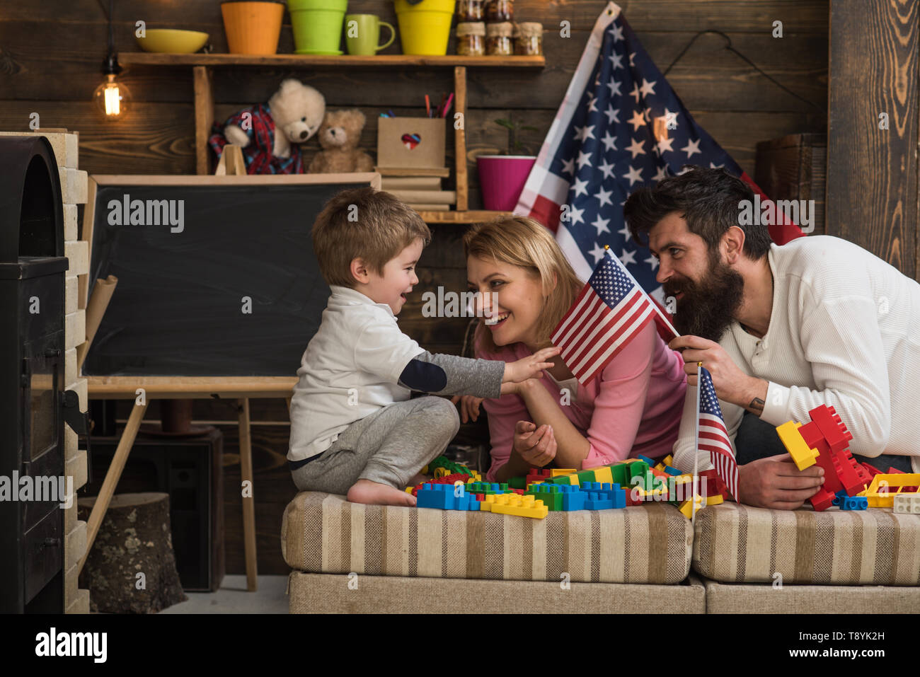 Independence day. Happy family celebrate independence day. Happy ...