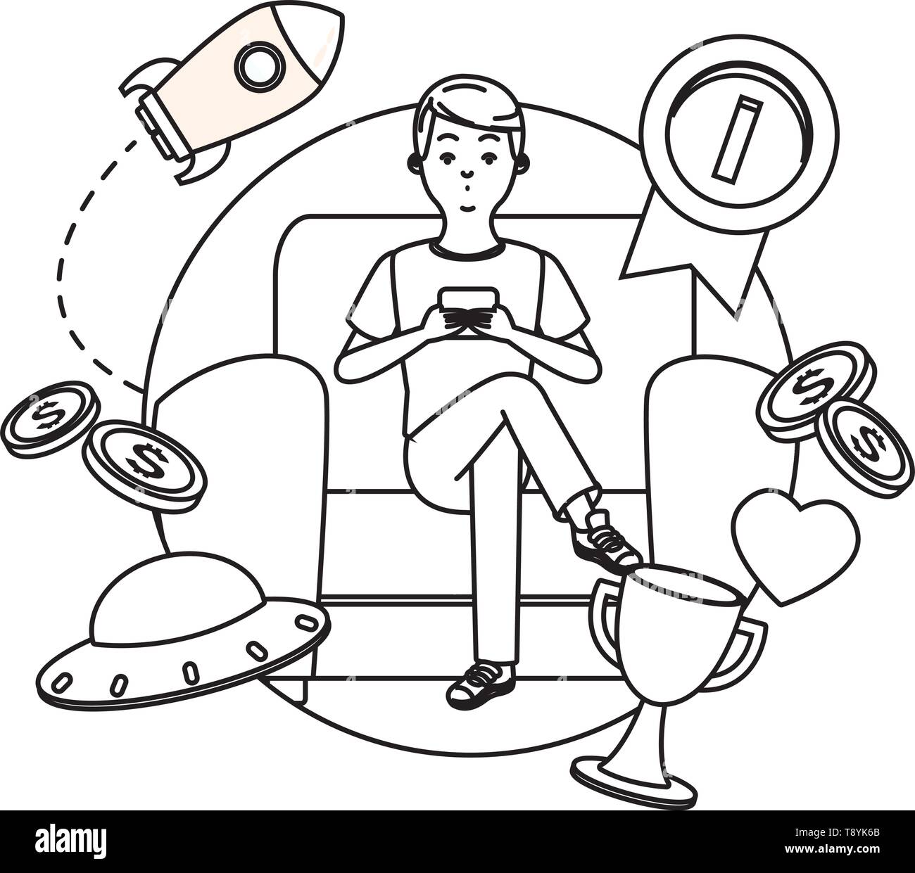 Videogames and millennials cartoons in black and white Stock Vector ...