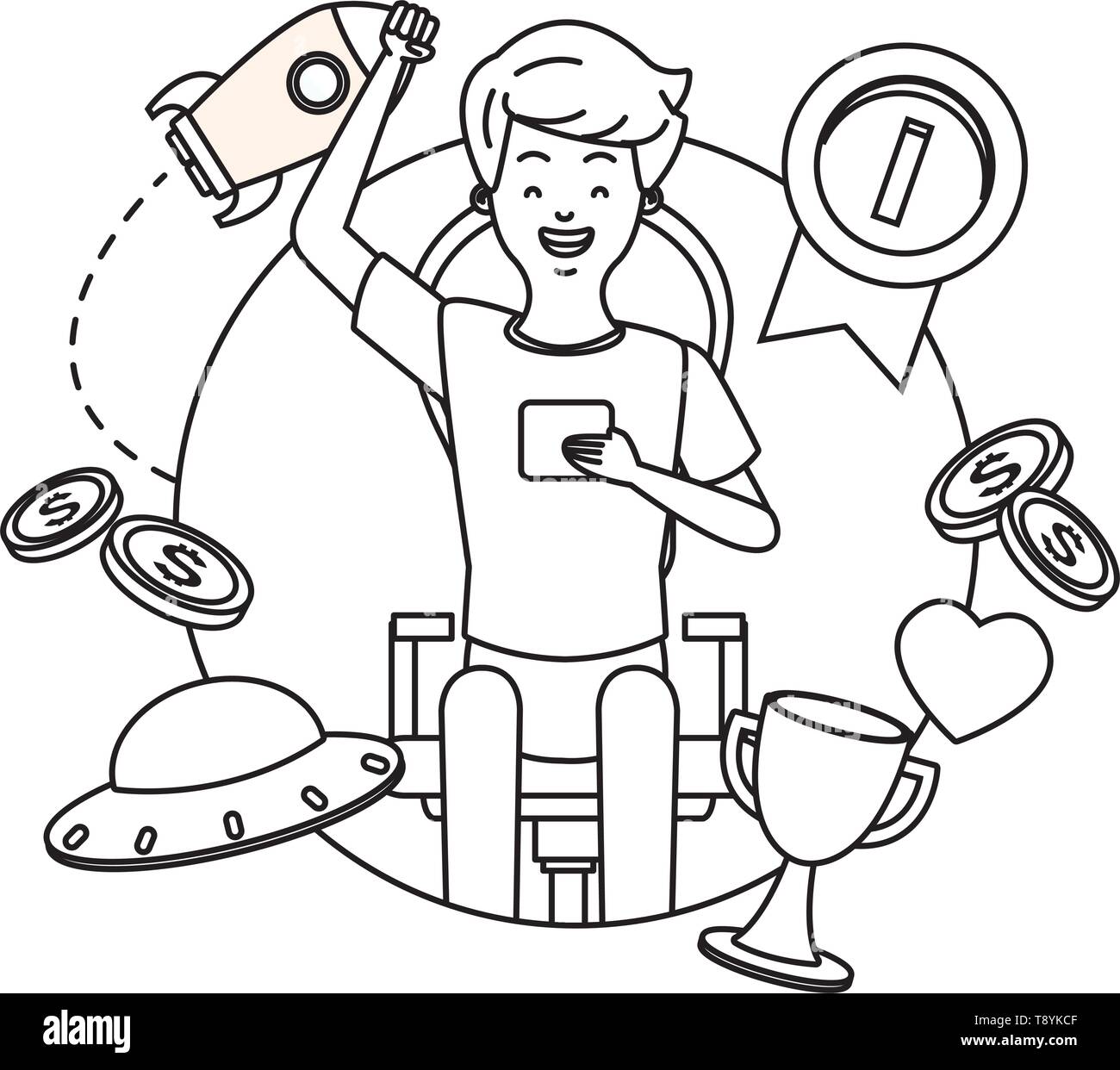 Videogames and millennials cartoons in black and white Stock Vector ...