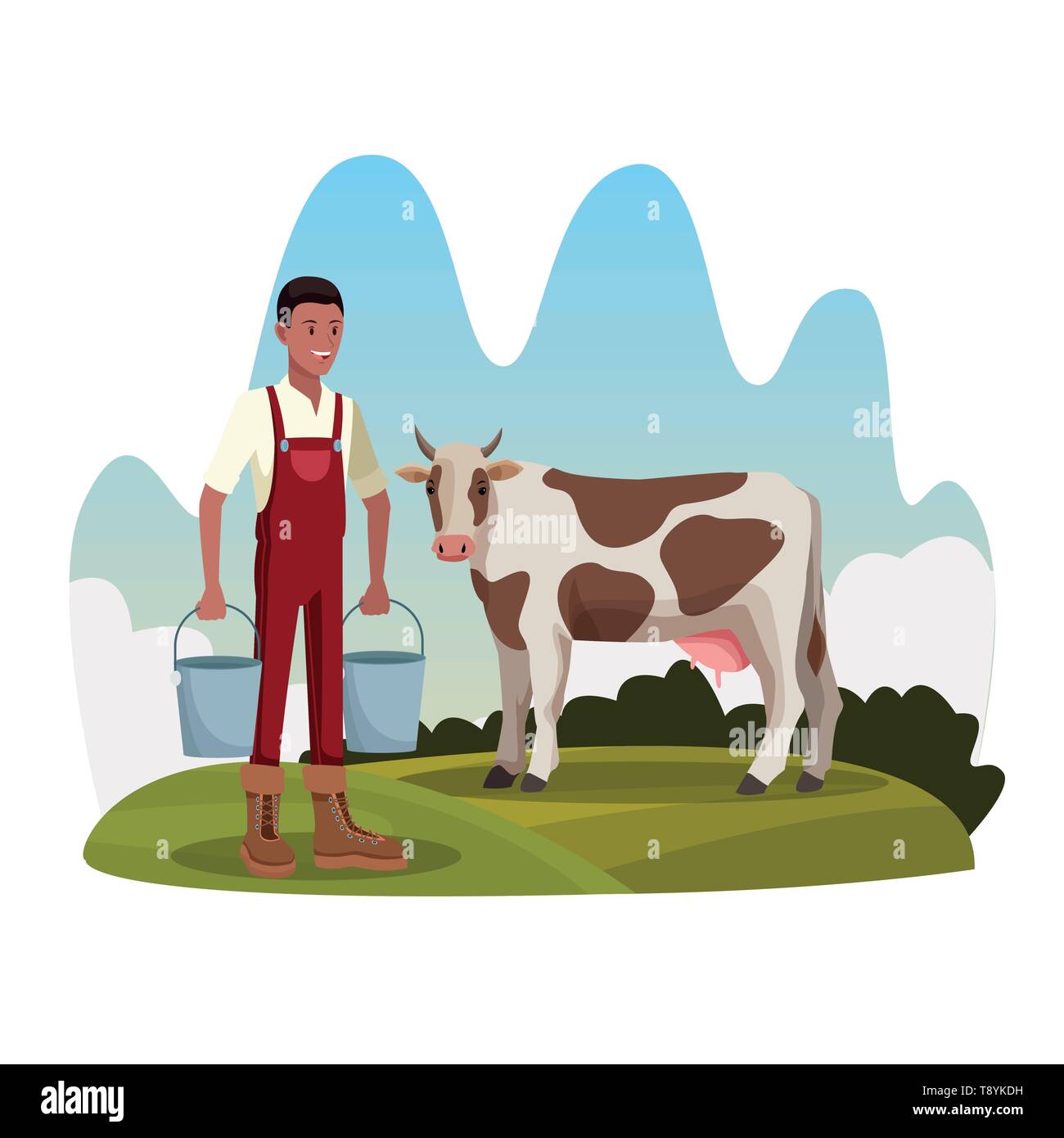 Farmer in farm rural cartoons scenery Stock Vector Image & Art - Alamy