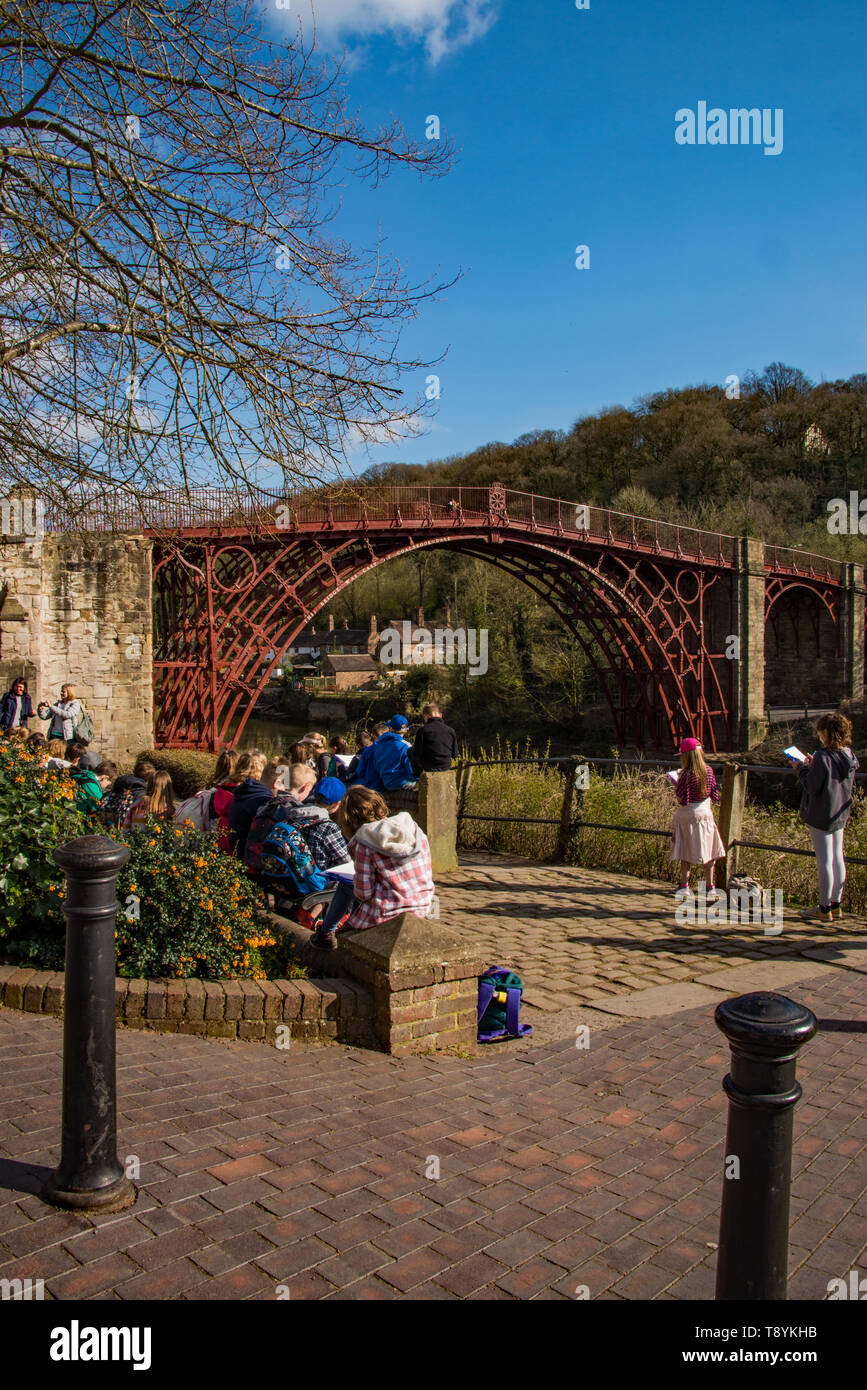 A school group at The Iron Bridge, Shropshire, UK Stock Photo - Alamy
