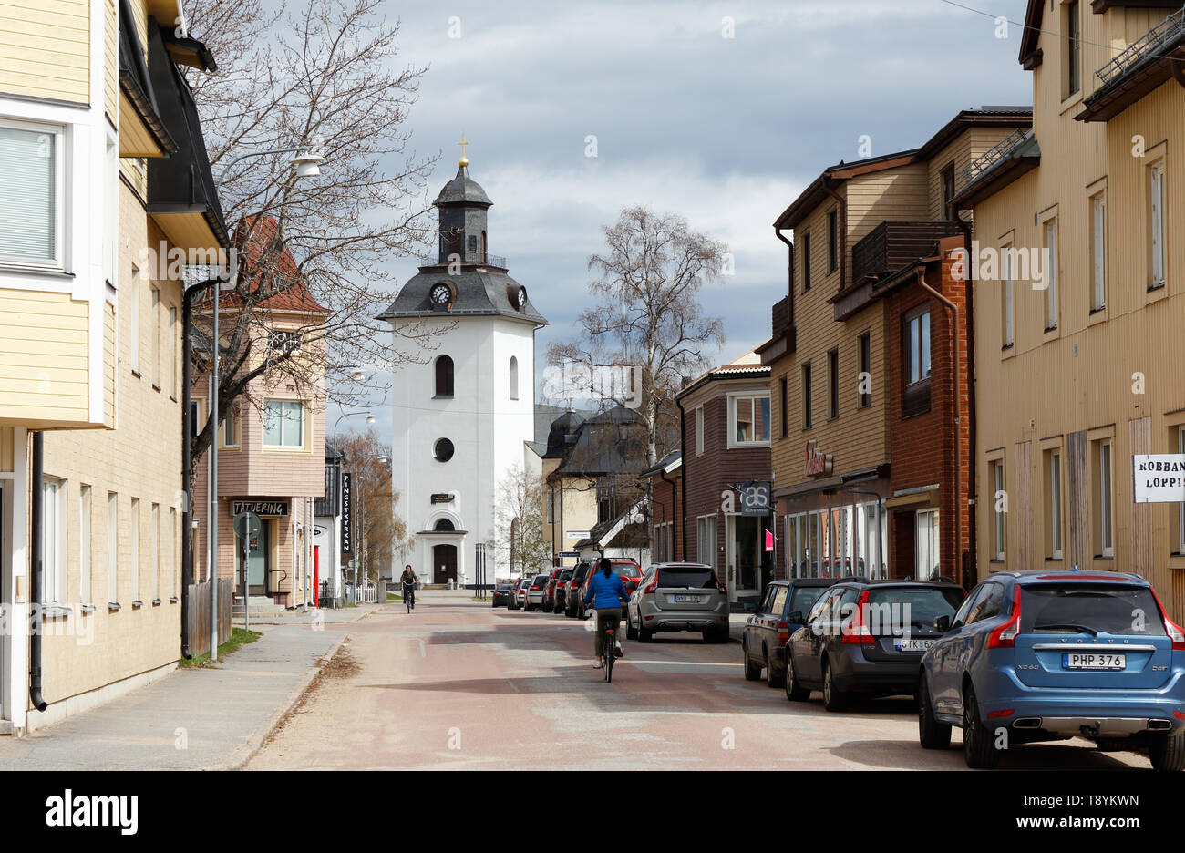 Sveg, Sweden - May 14, 2019: View of the Kyrkogatan street in Sveg with ...