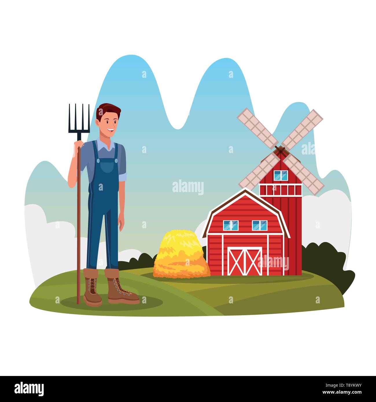 Farmer in farm rural cartoons scenery Stock Vector Image & Art - Alamy