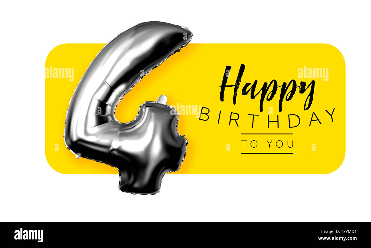 Happy 4th birthday yellow greeting background. 3D Rendering Stock Photo ...