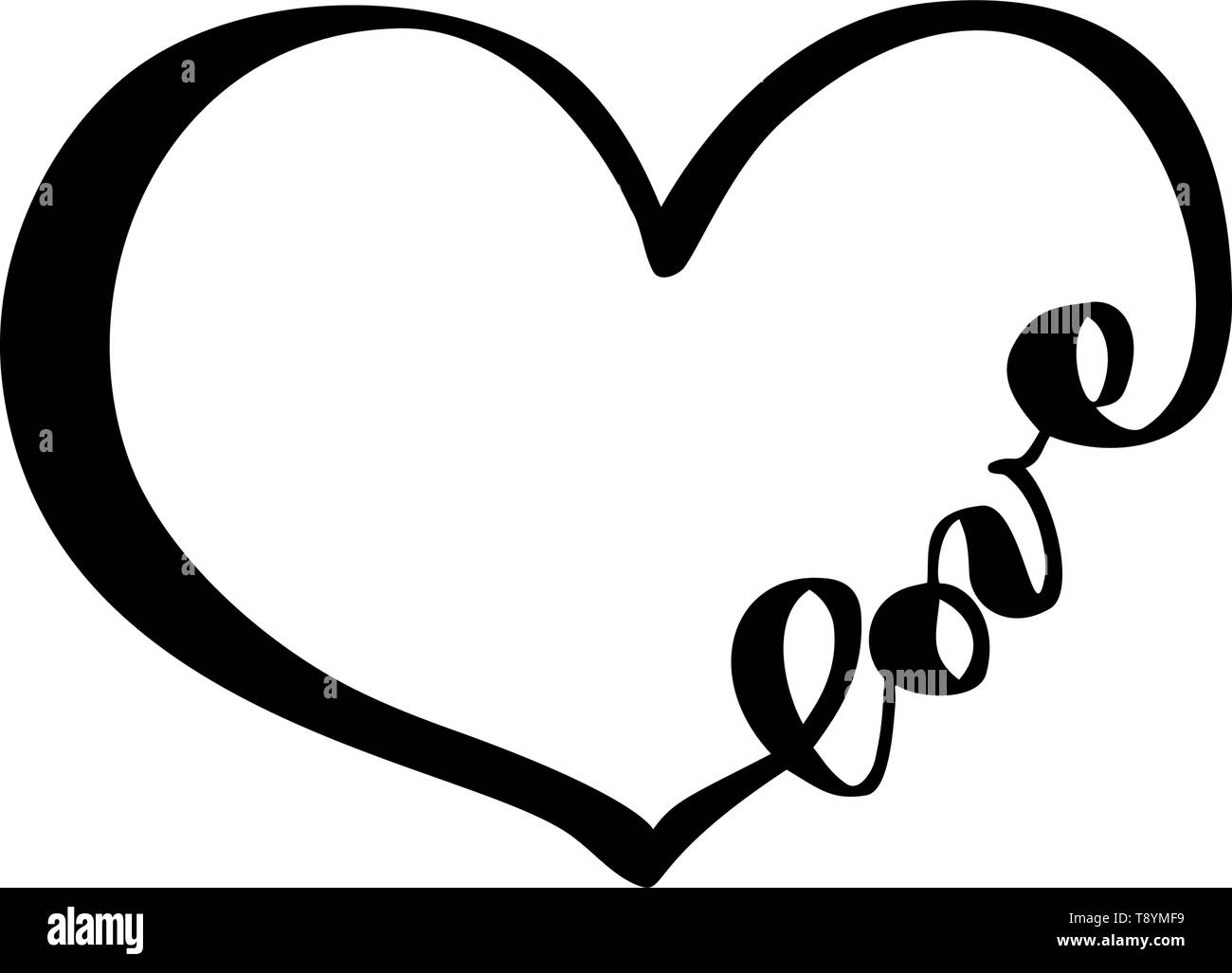 Hand drawn Heart with text love sign. Romantic calligraphy vector ...