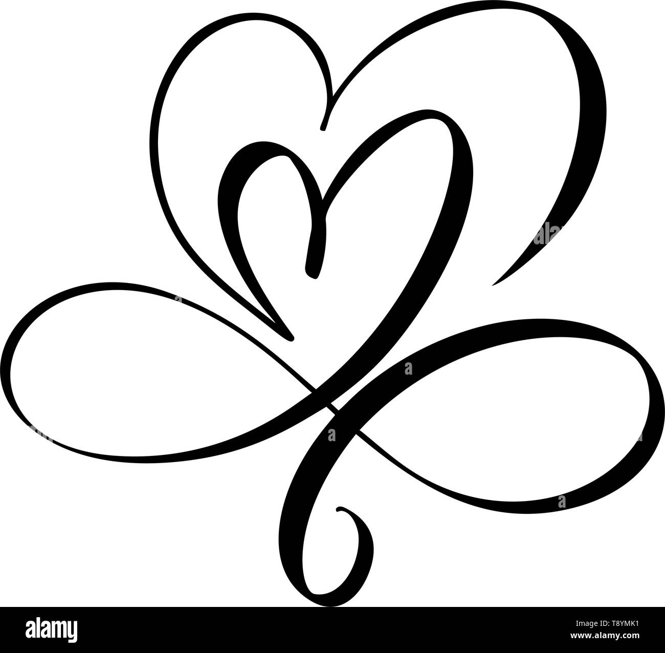Hand drawn two Heart love sign. Romantic calligraphy vector ...