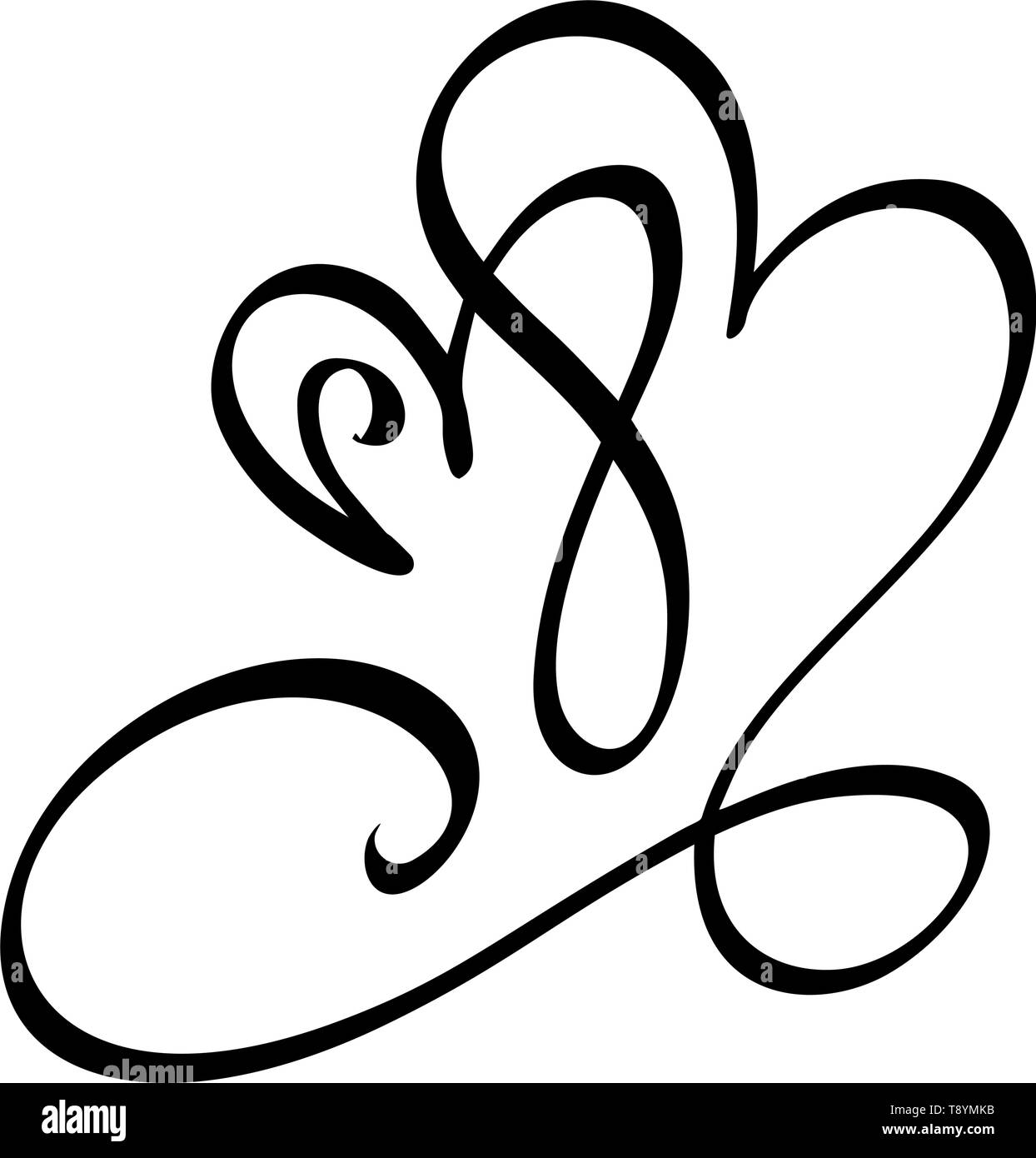 Hand drawn two Heart love sign. Romantic calligraphy vector ...