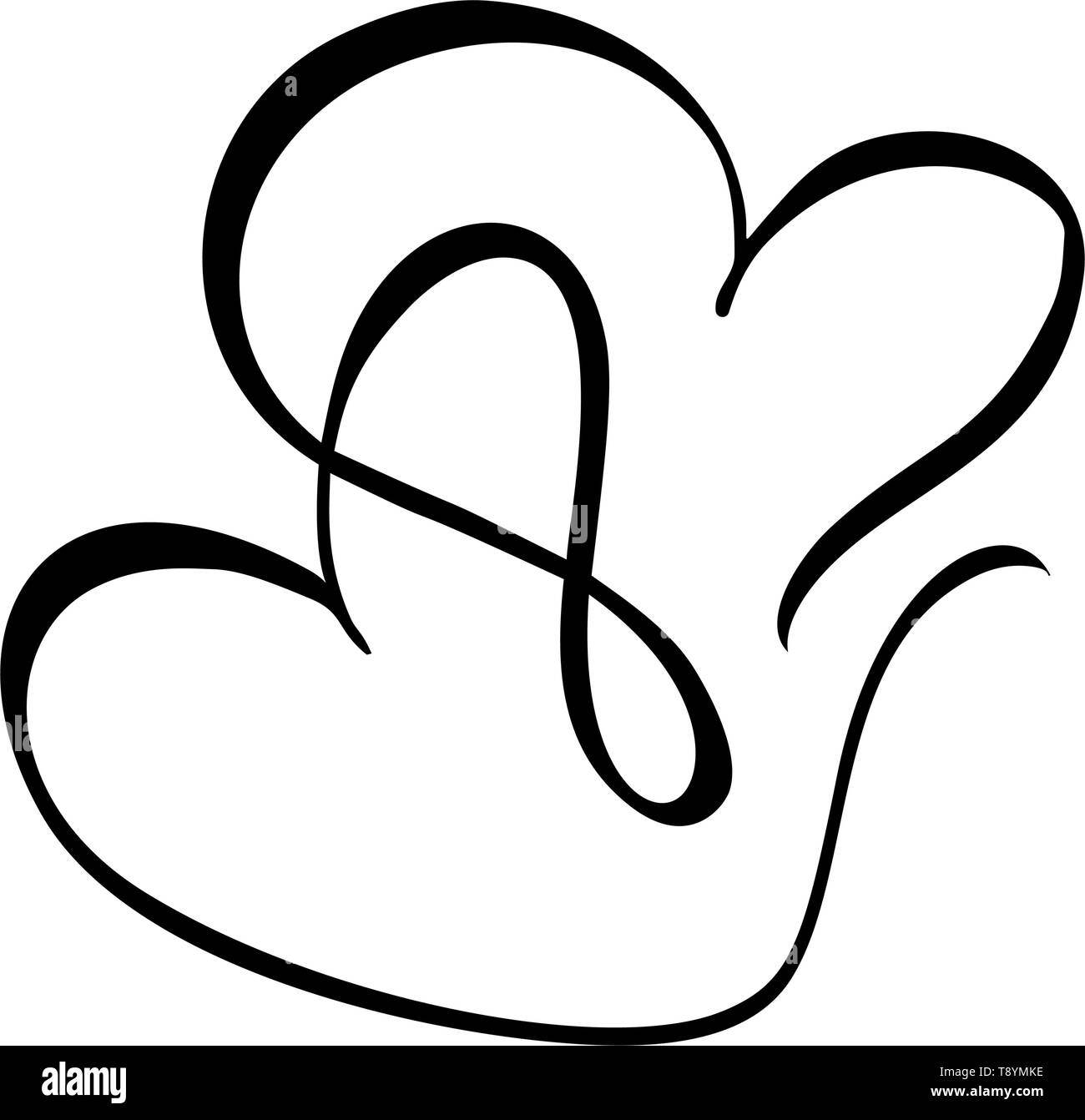 Hand drawn two Heart love sign. Romantic calligraphy vector ...