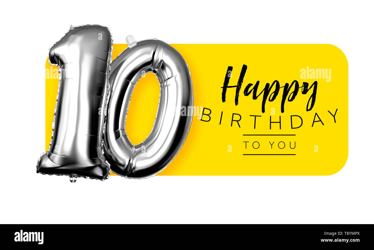 Happy 10th birthday yellow greeting background. 3D Rendering Stock ...