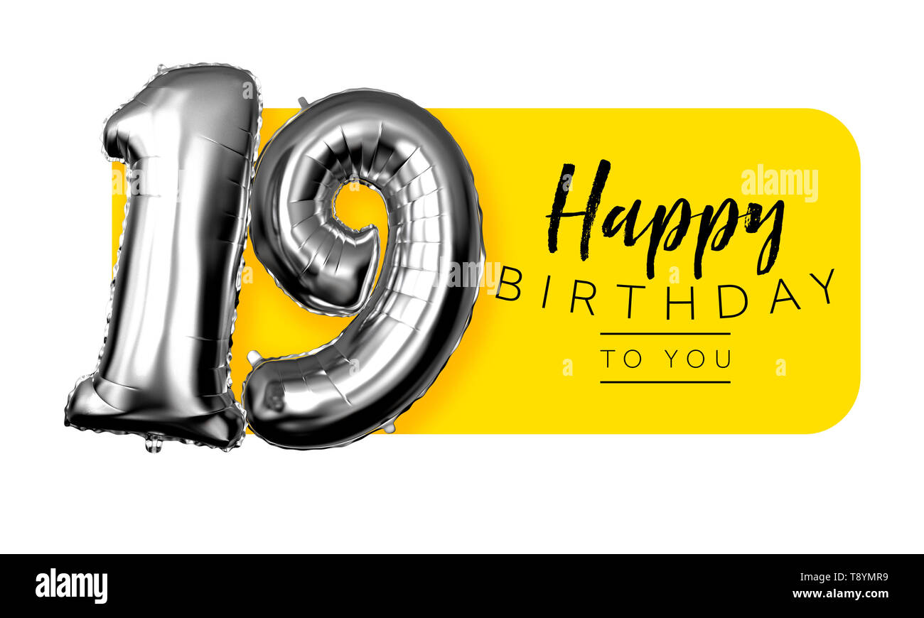 Happy 19th birthday yellow greeting background. 3D Rendering Stock ...