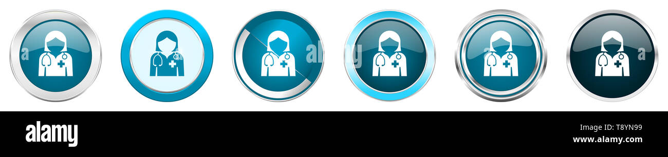 Doctor silver metallic chrome border icons in 6 options, set of web ...
