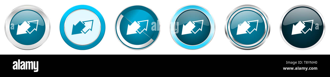 Exchange silver metallic chrome border icons in 6 options, set of web blue round buttons ...