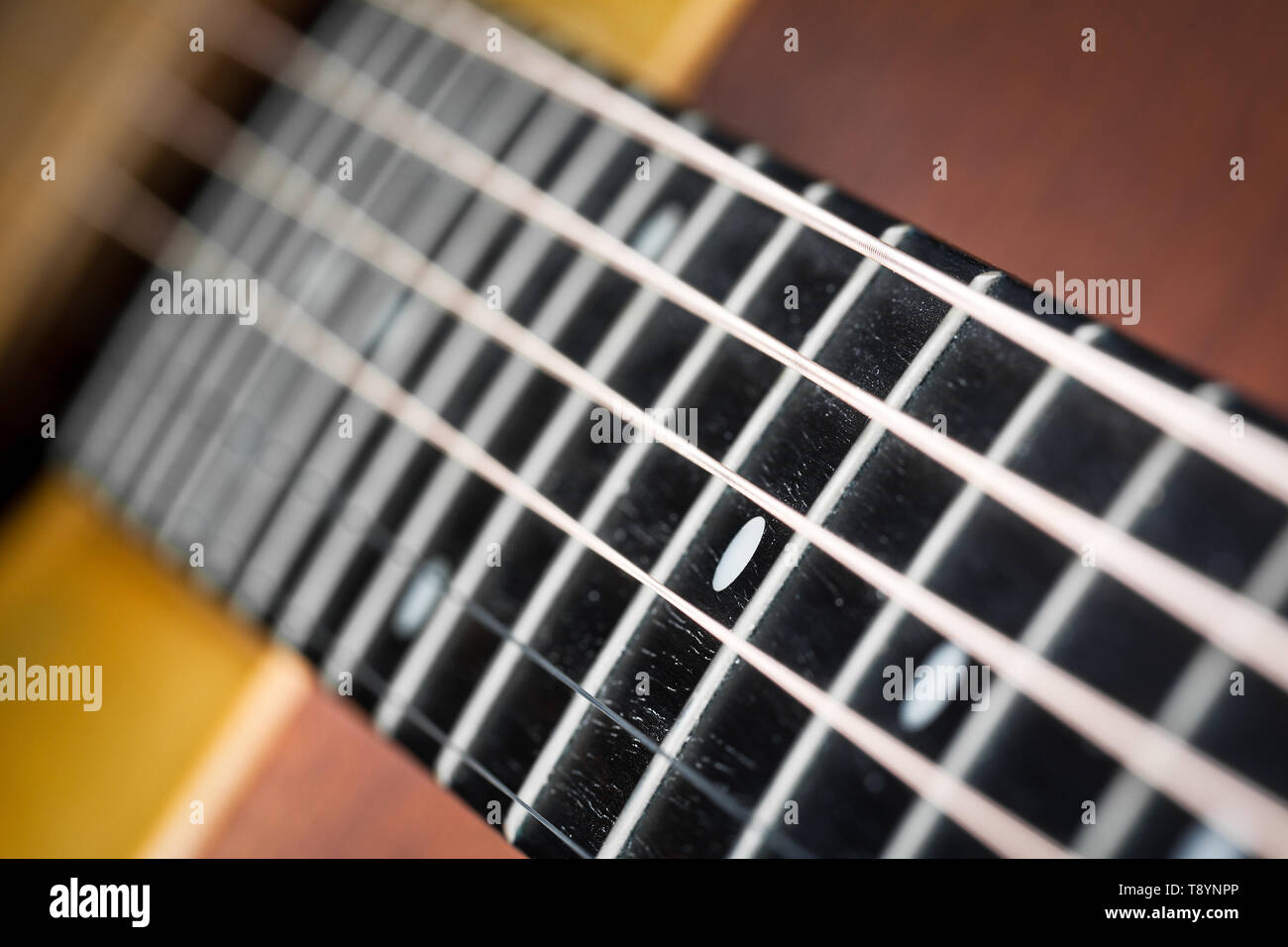 Acoustic guitar fretboard macro shot Stock Photo - Alamy