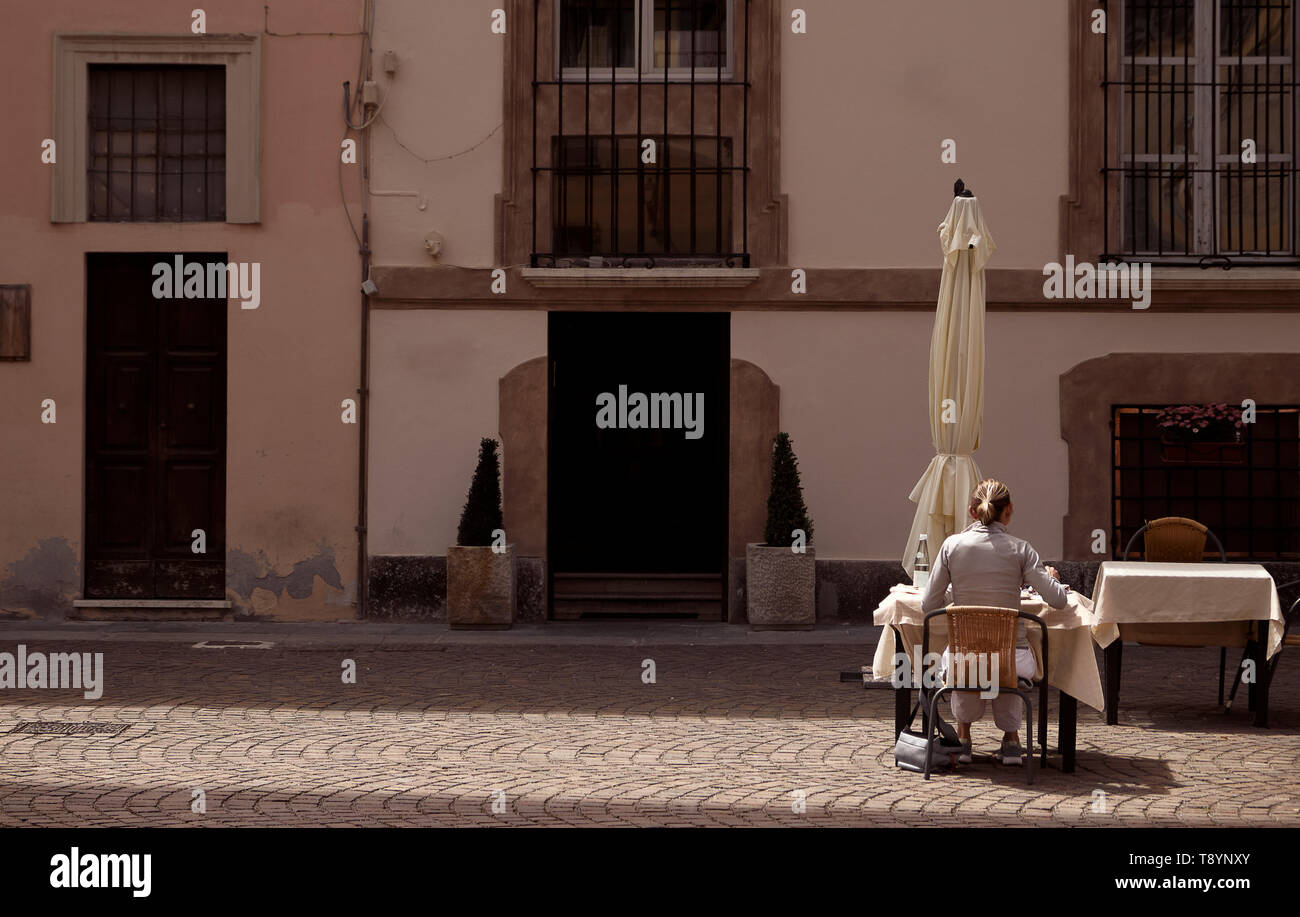 Lonely female eating lunch hi-res stock photography and images - Alamy
