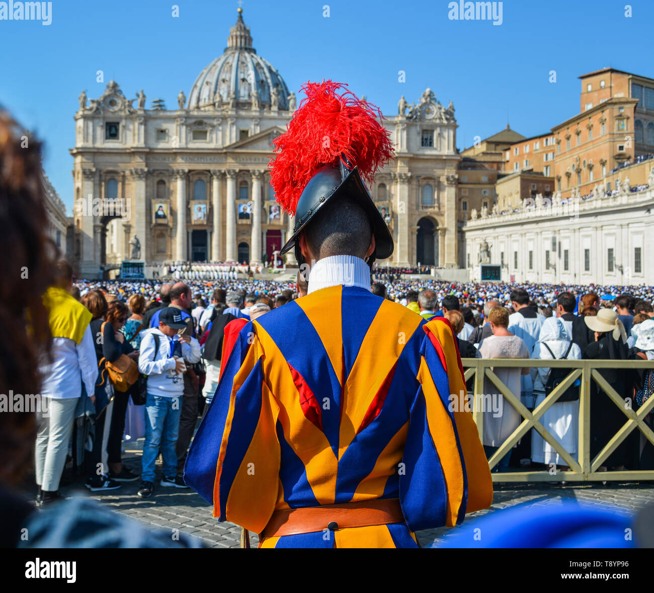 Vatican - Oct 14, 2018. Papal Swiss Guard in uniform at Saint Peter ...