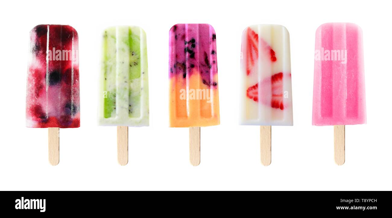 Assortment of fruit popsicles isolated on a white background Stock ...