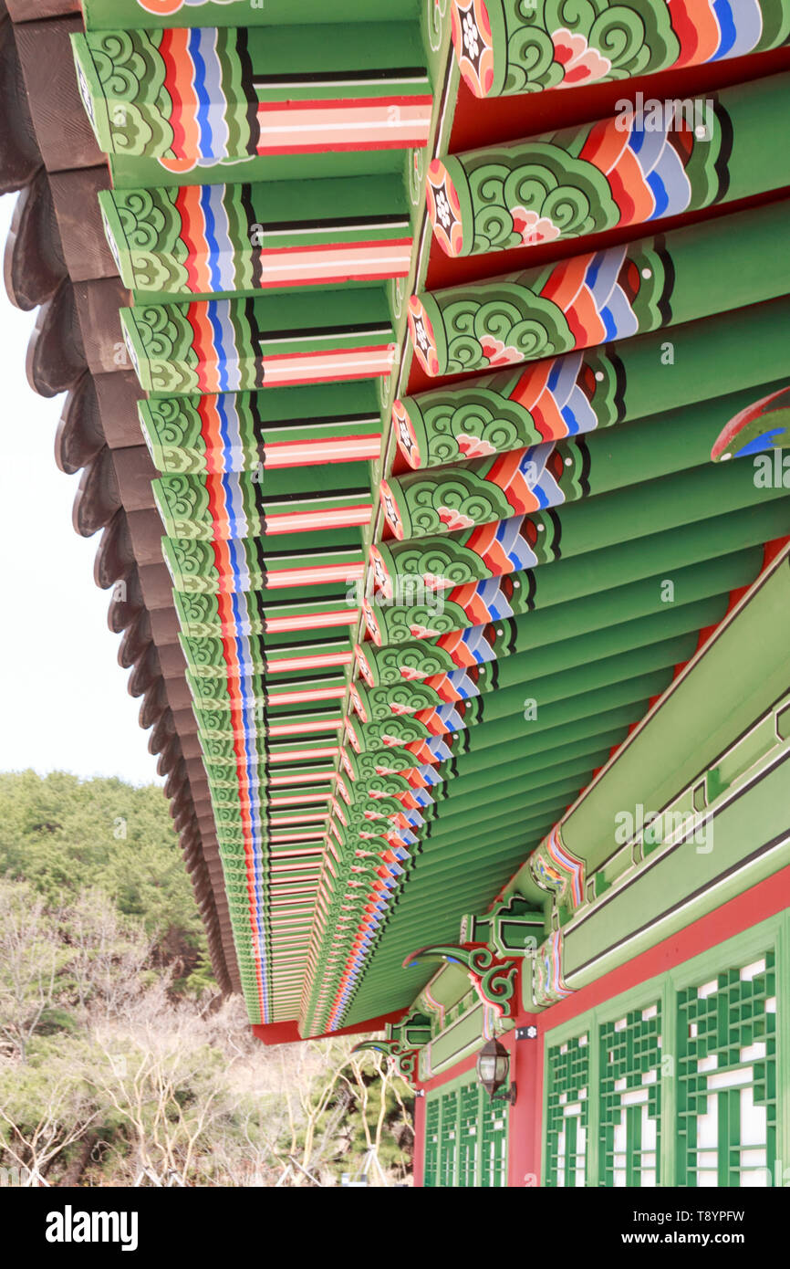 Dancheong, pattern and coloring on wooden building of traditional ...