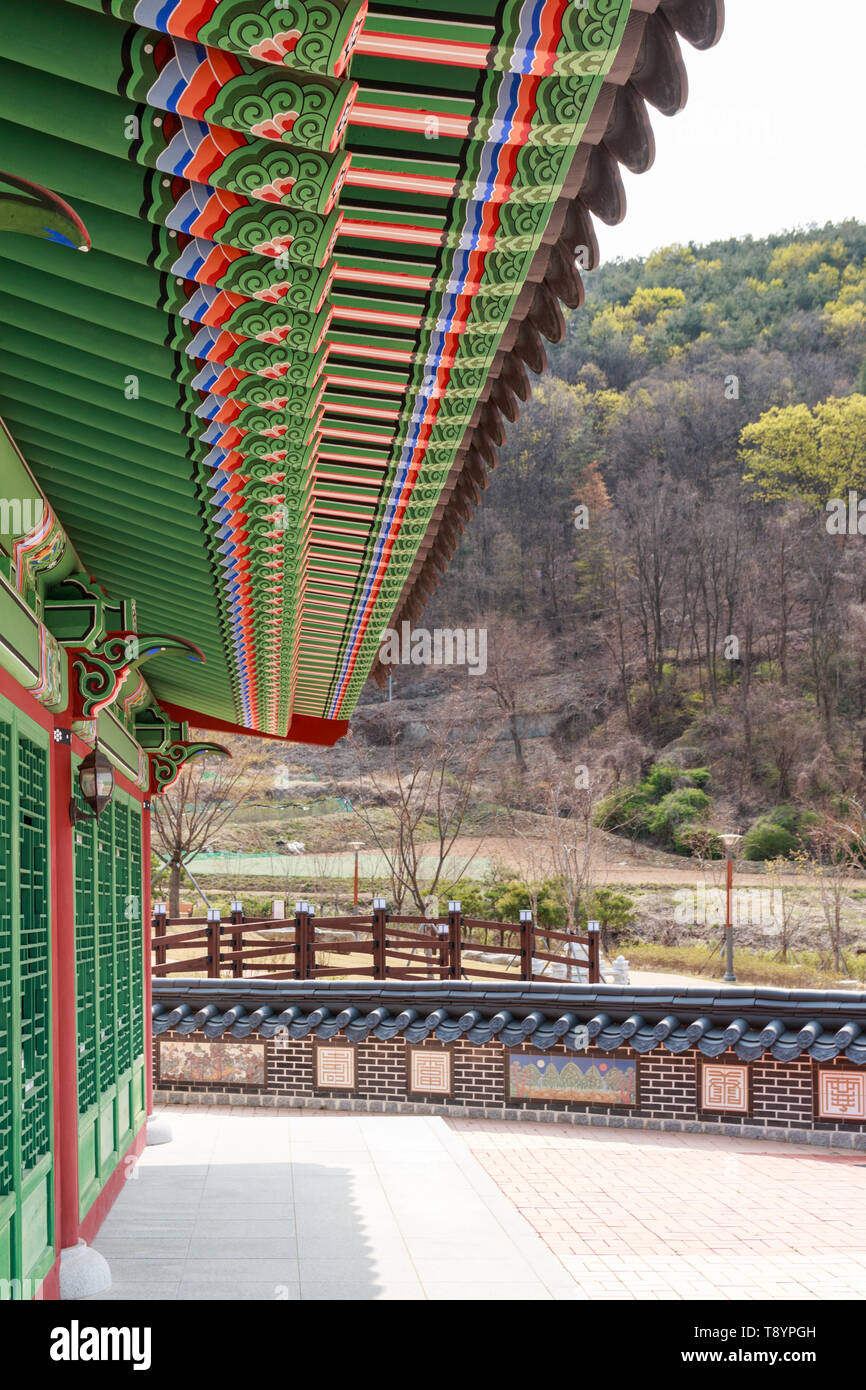 Dancheong, pattern and coloring on wooden building of traditional ...