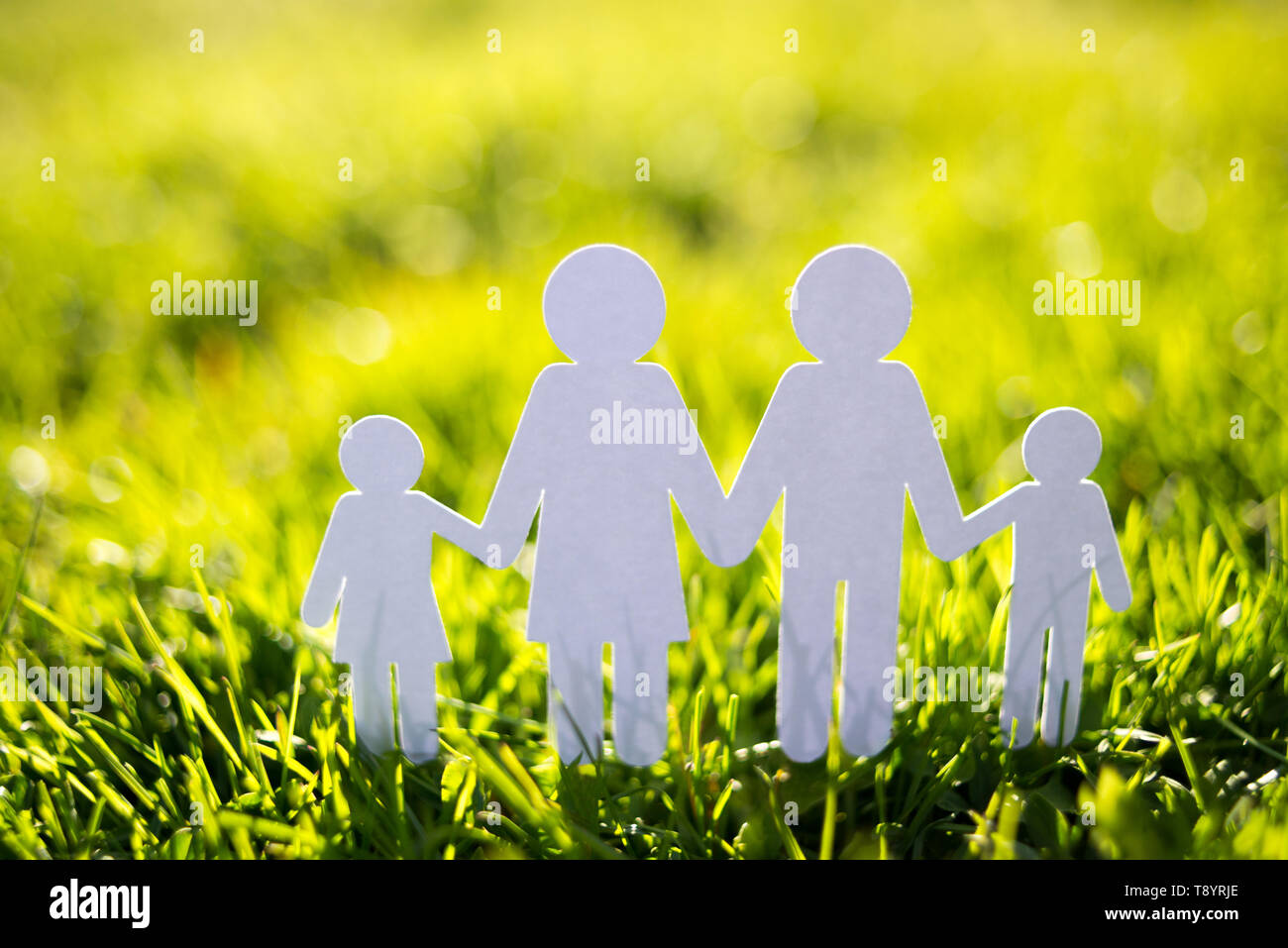 Paper family on green grass background Stock Photo - Alamy