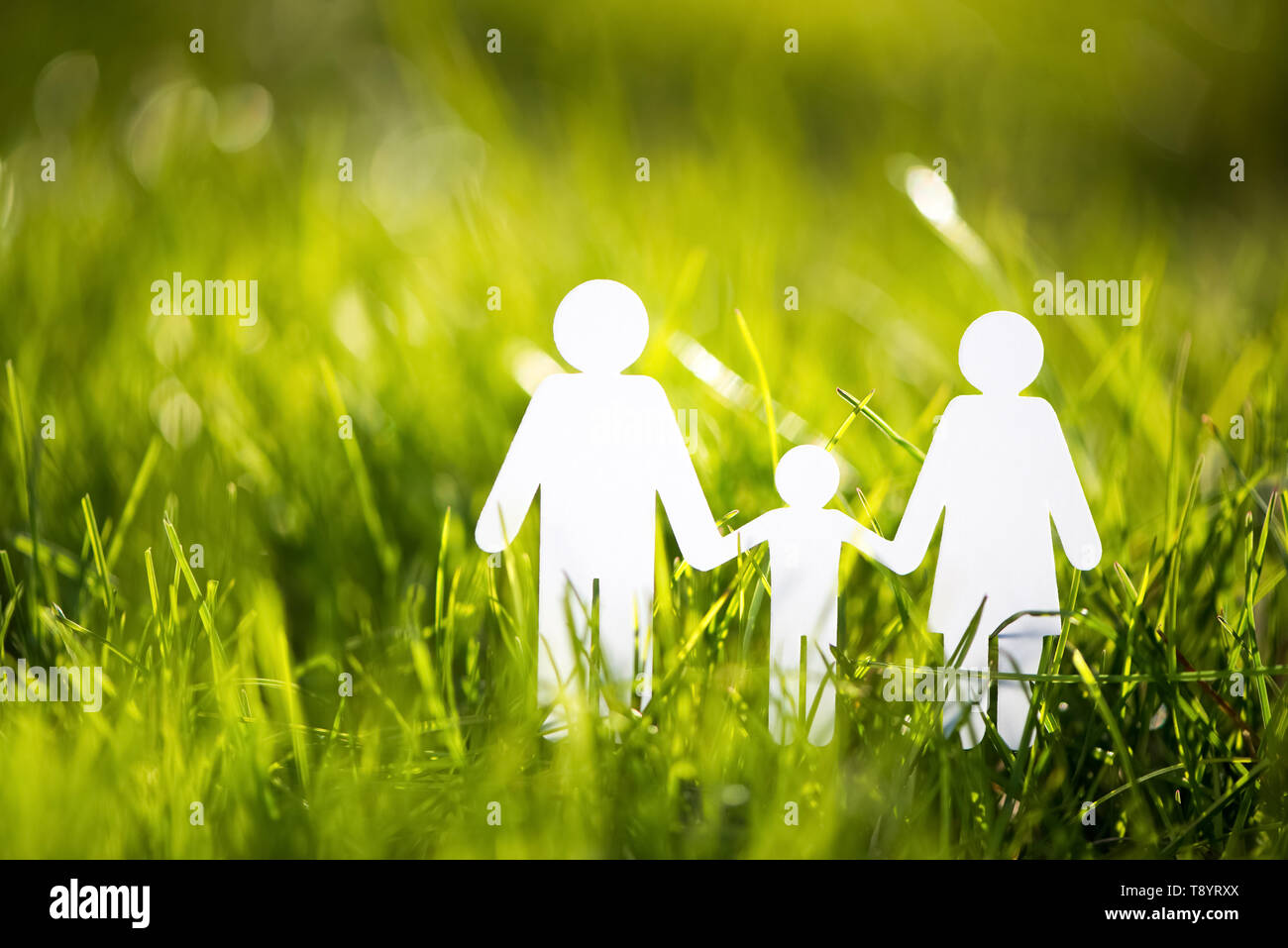 Paper family on green grass Stock Photo - Alamy