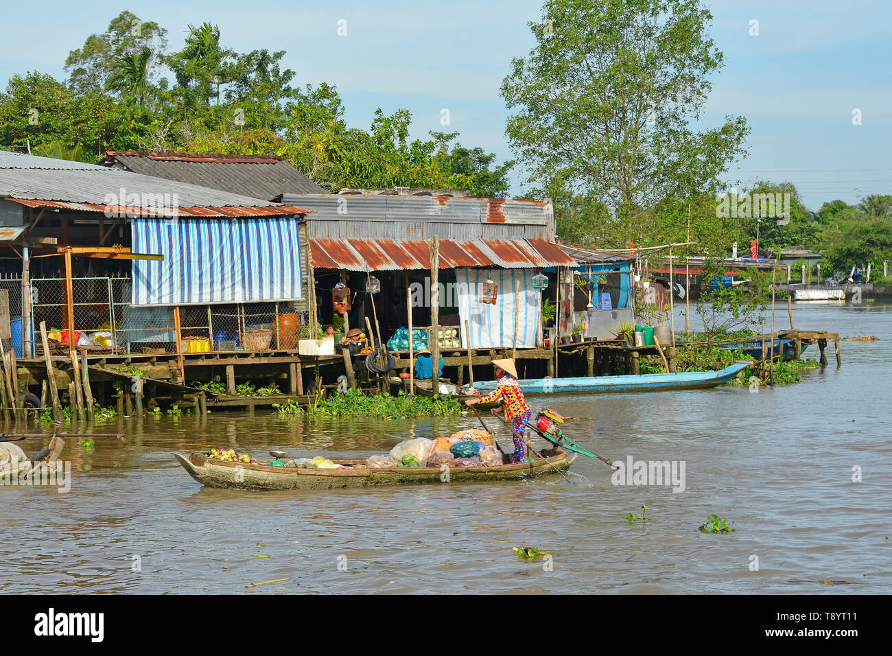 Phong Dien, Vietnam - December 31st 2017. A boat on the river at the ...