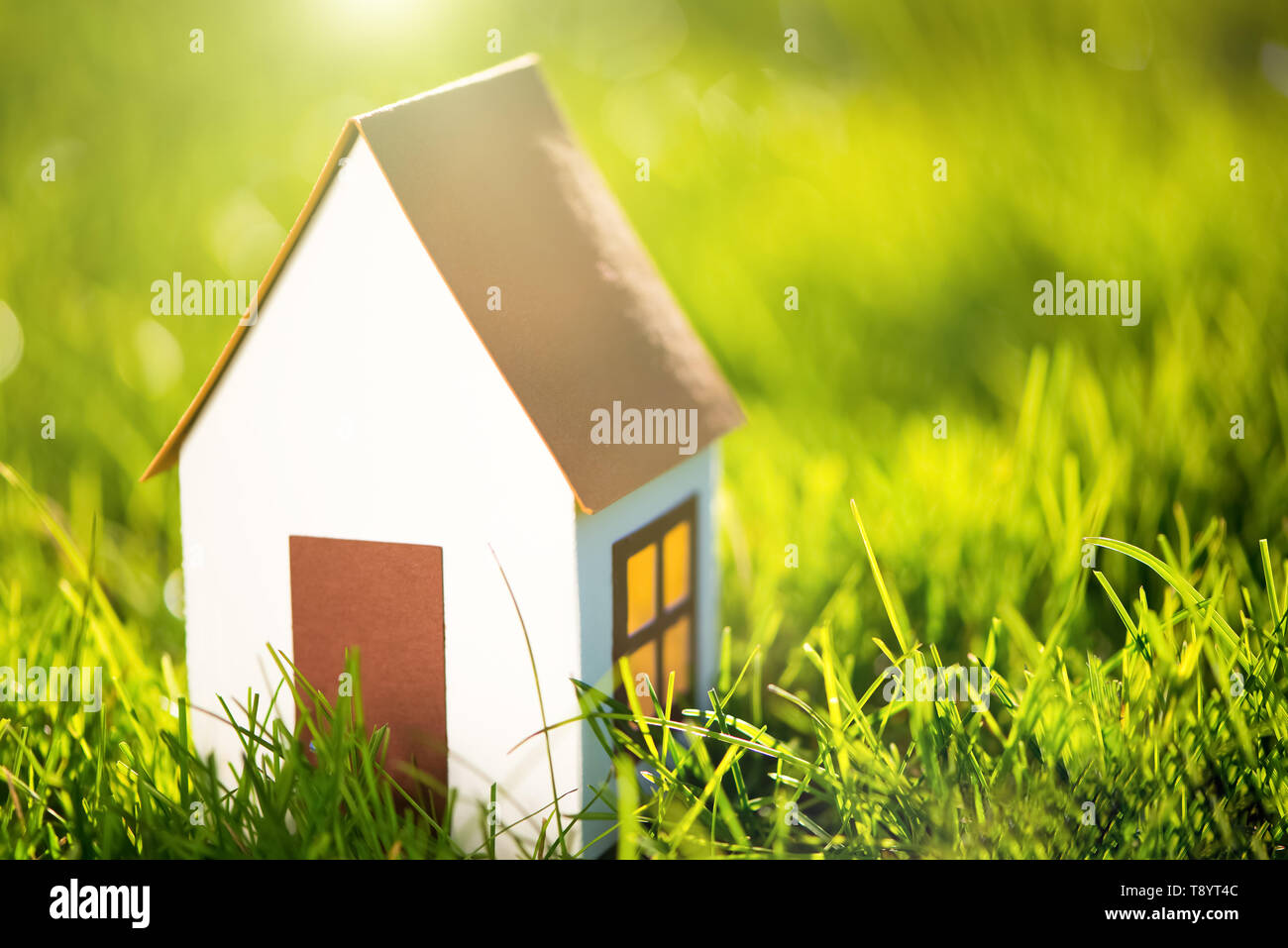 Paper home on green grass. Eco house concept Stock Photo - Alamy