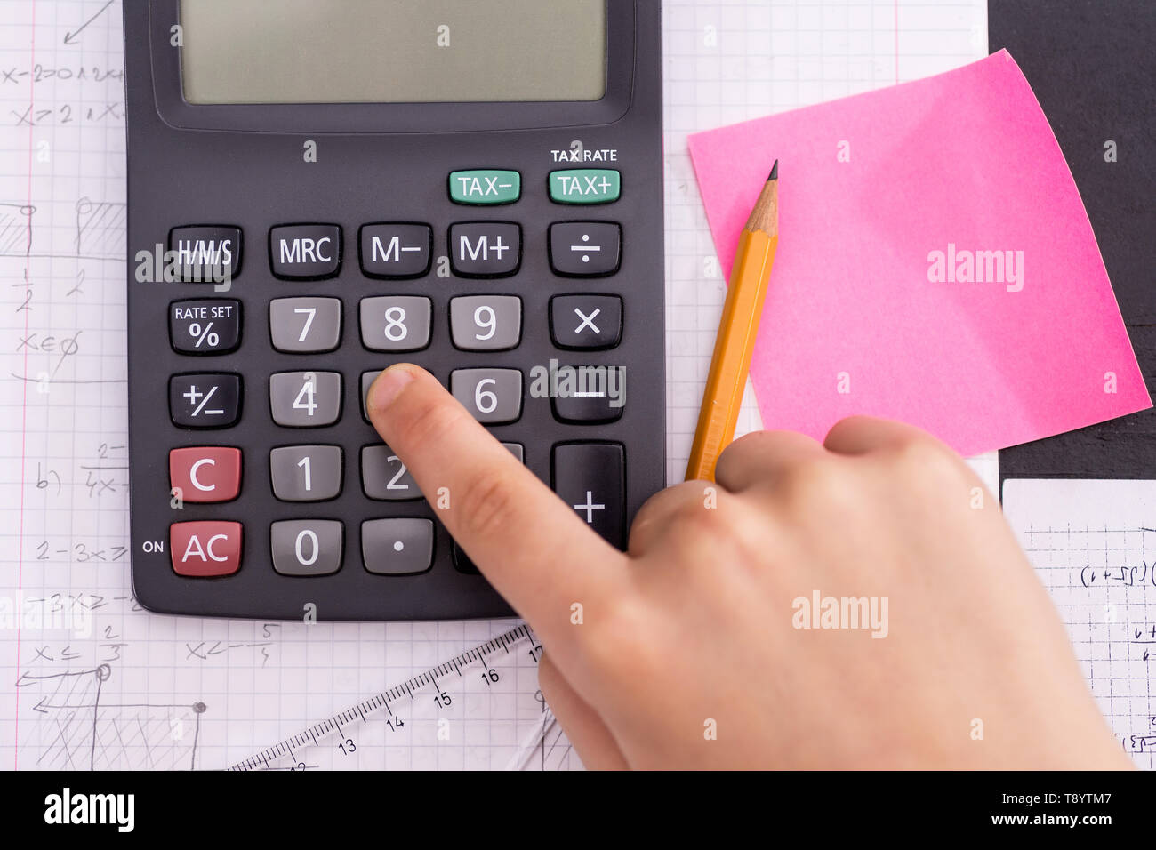 Scientific Calculator in the Action Hands During Mathematical Lesson ...