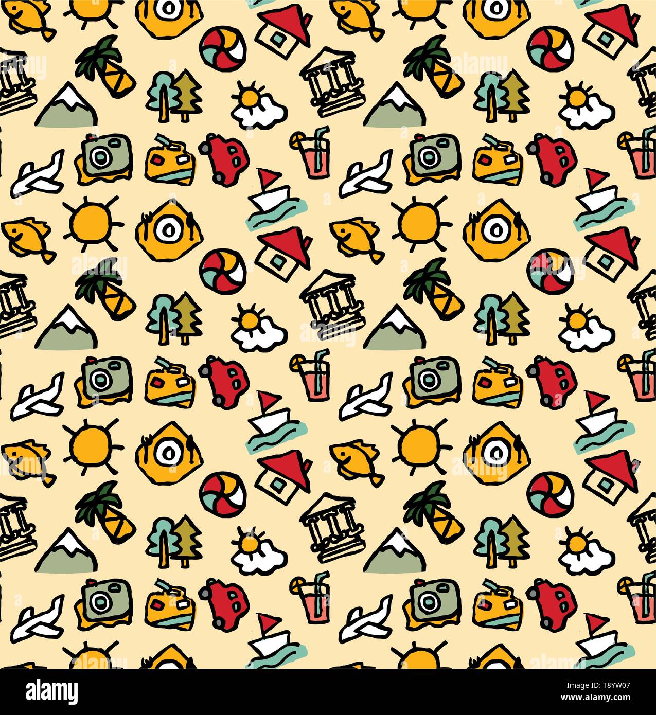 Travel journey tour trip voyage sea rest seamless pattern Stock Vector ...