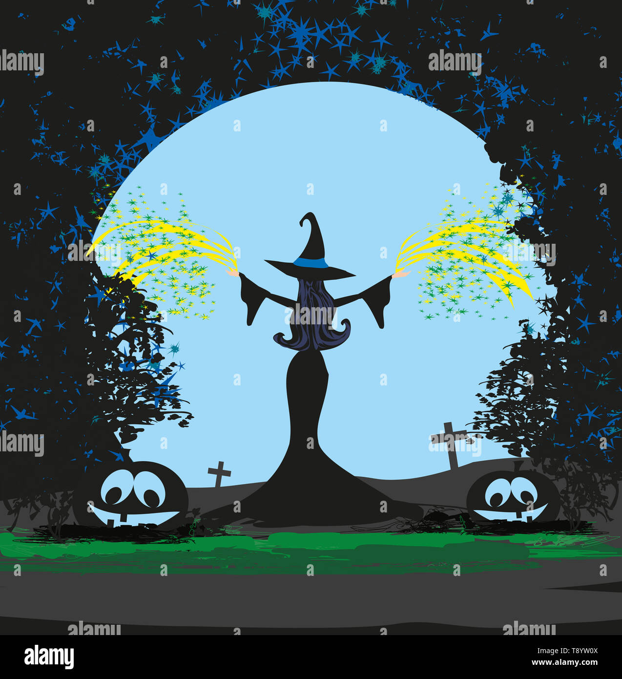 Cartoon witch woman casting hi-res stock photography and images - Alamy