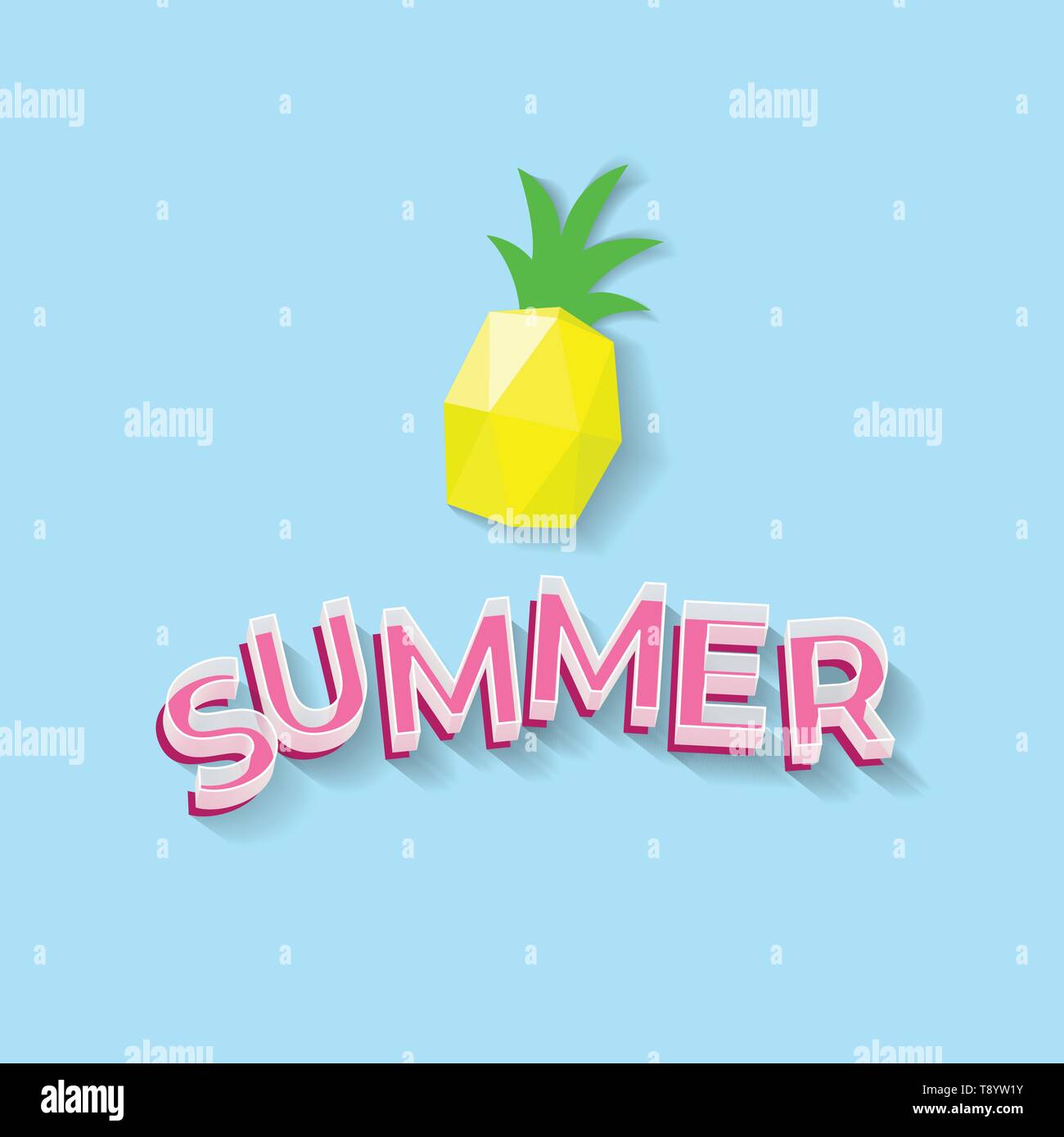 Summer text and pineaplle paper art on blue background - vector ...