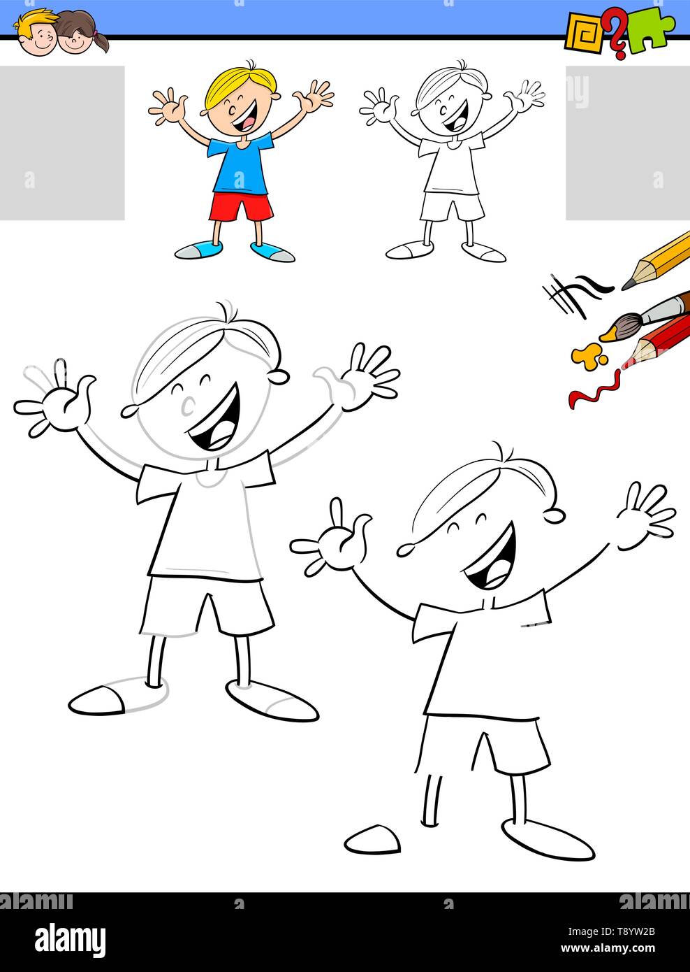 Cartoon Illustration of Drawing and Coloring Educational Activity for ...