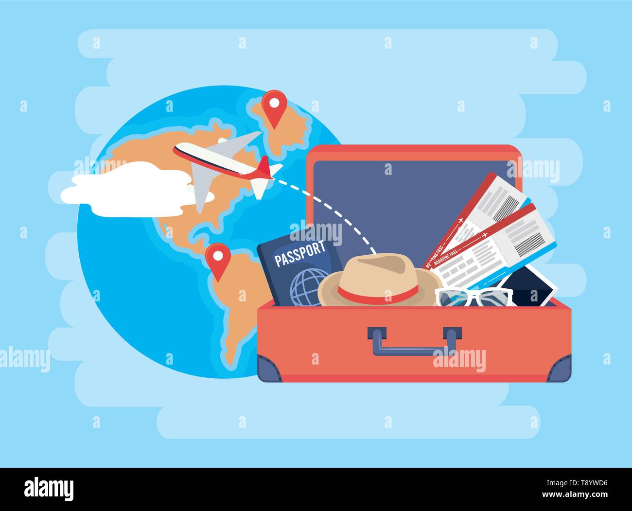 global map with locations signs and briefcase vector illustration Stock ...
