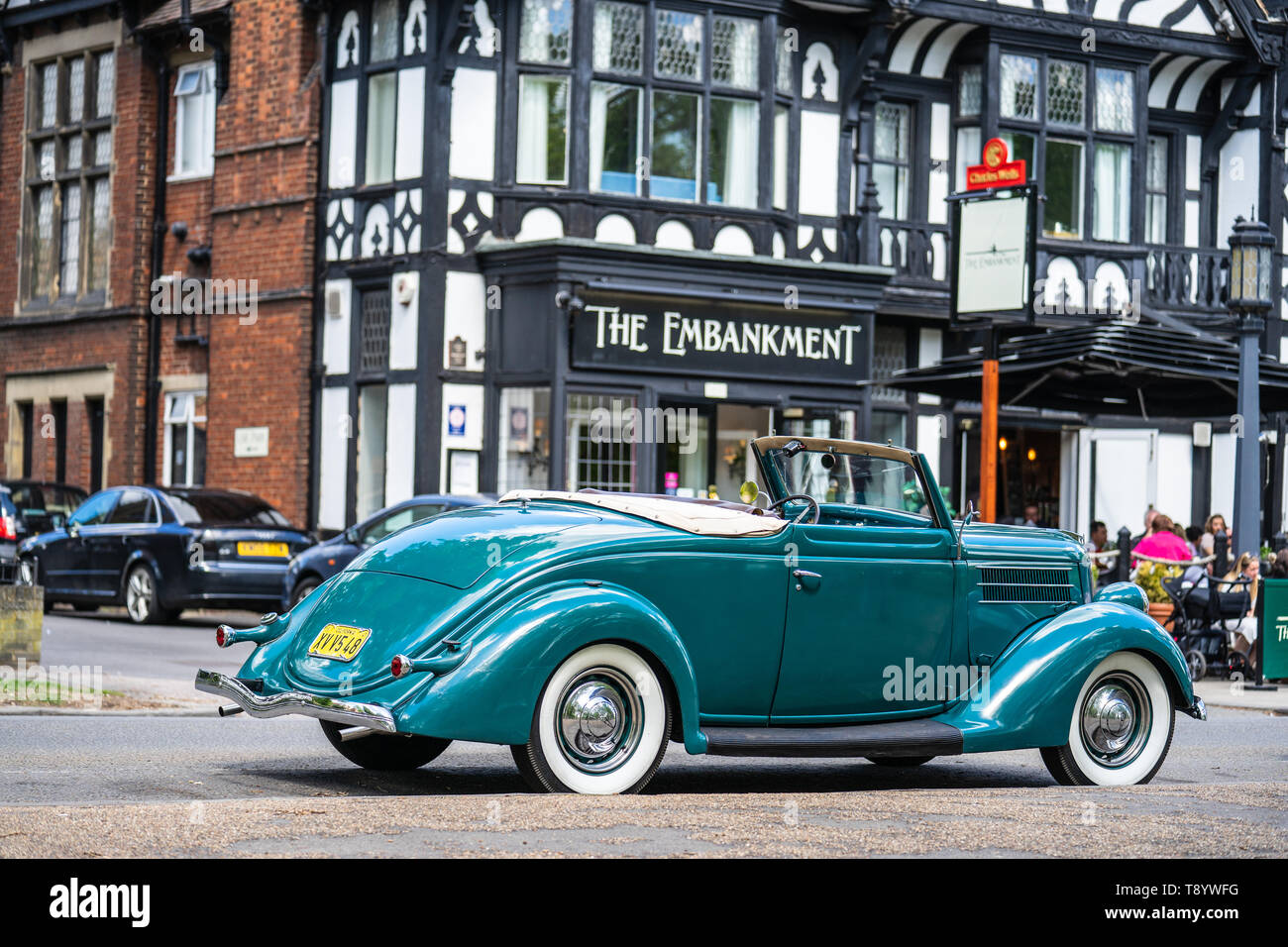 Vintage, antique car in front of the pub in Bedford,England,UK Stock ...