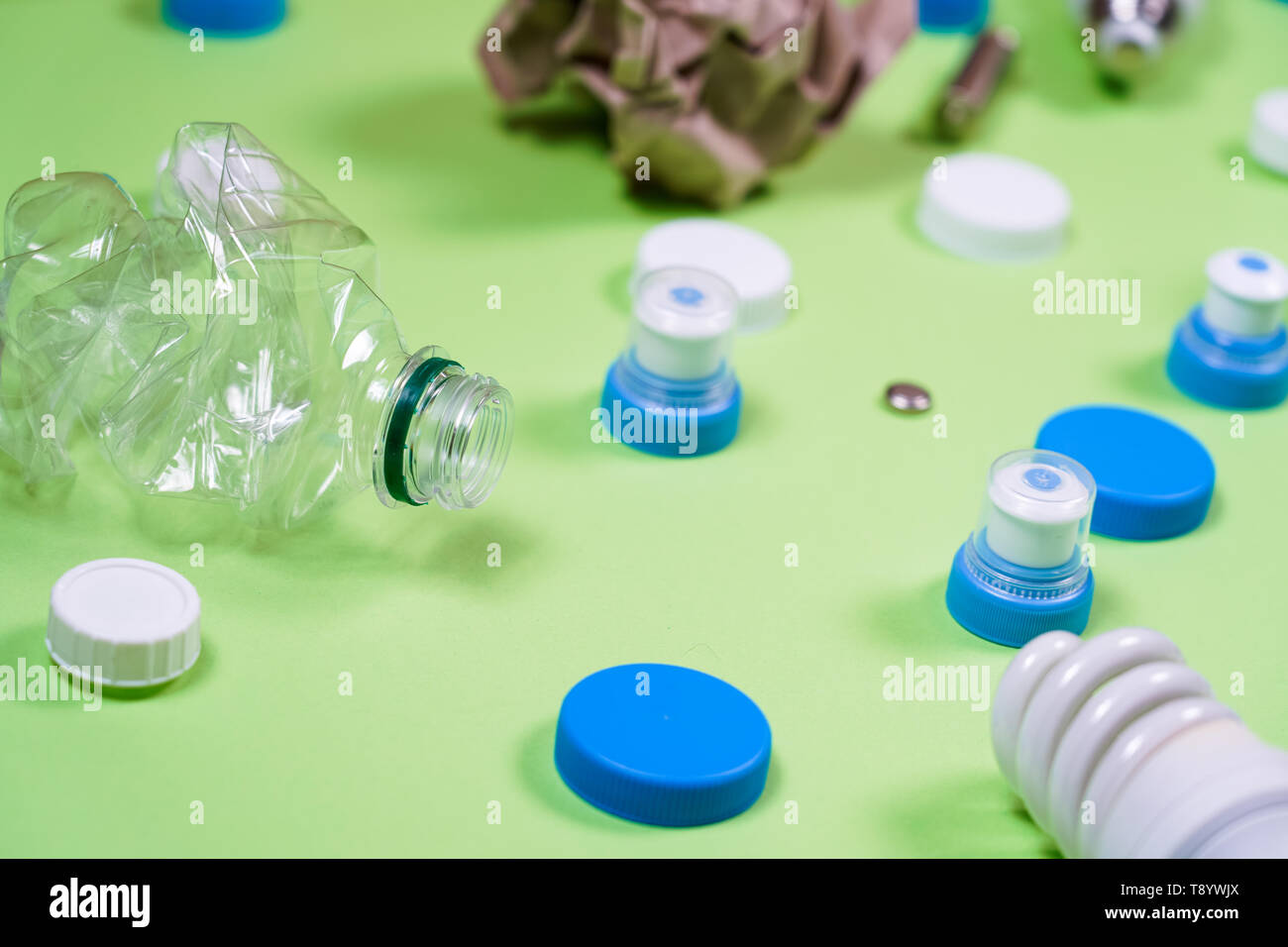 Trash and assorted garbage isolated on background, recycle concept ...