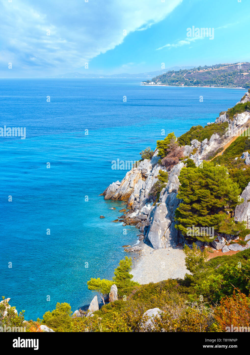 Summer sea coast morning landscape, Kassandra peninsula, Halkidiki ...