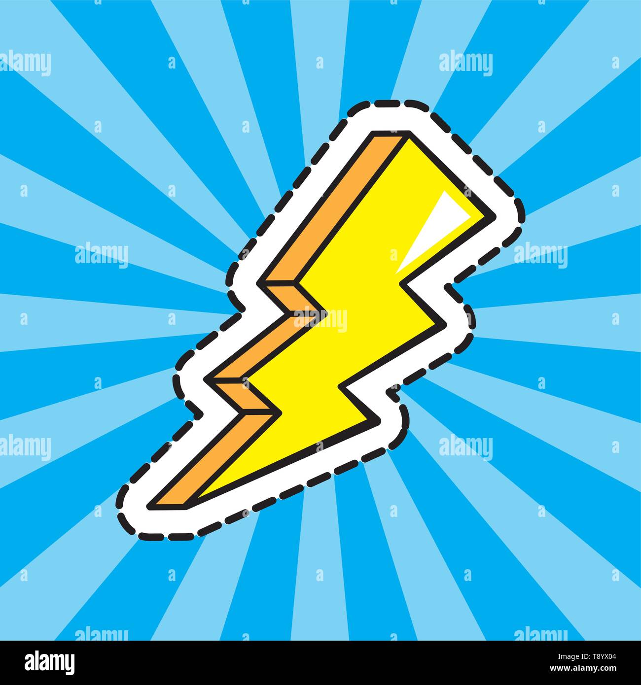 lightning bolts sticker over rays background pop art comic cartoon ...