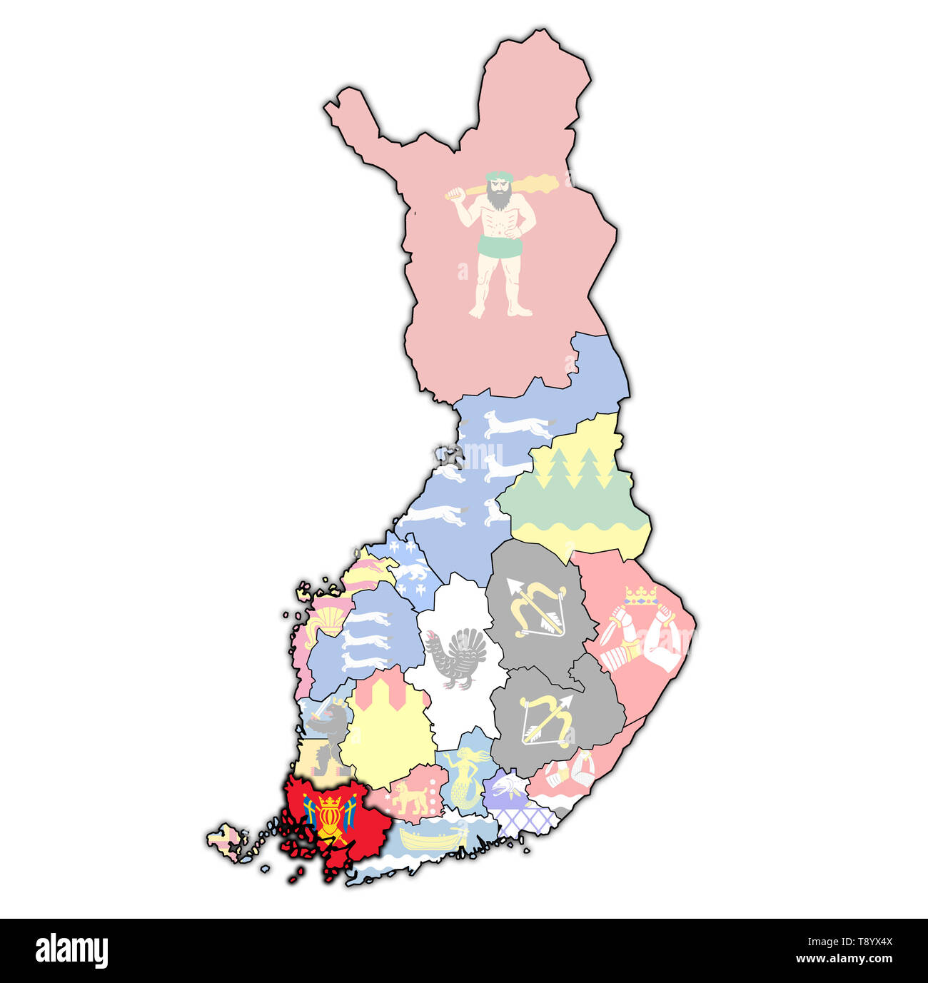 territory of Southwest Finland region on map of administrative ...
