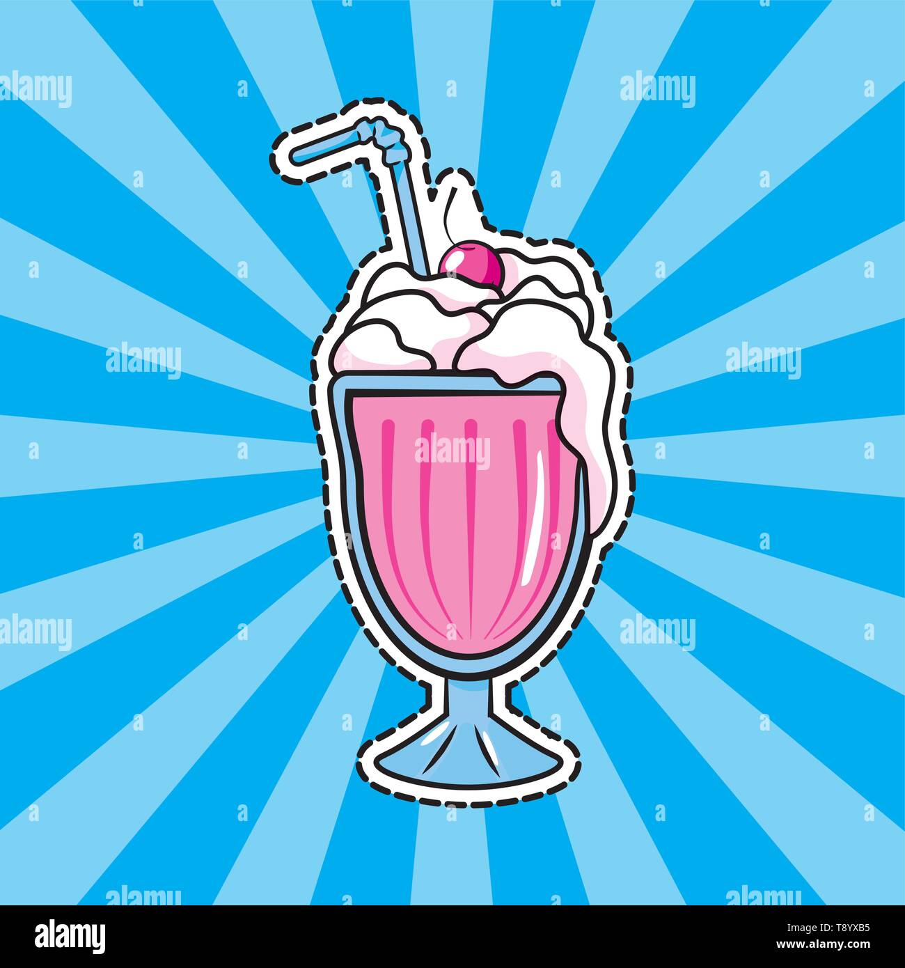 milkshake sticker over rays background pop art comic cartoon vector ...