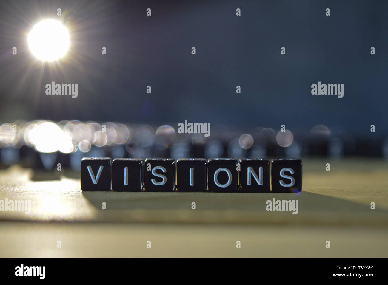 VISIONS concept wooden blocks on the table. With personal development ...