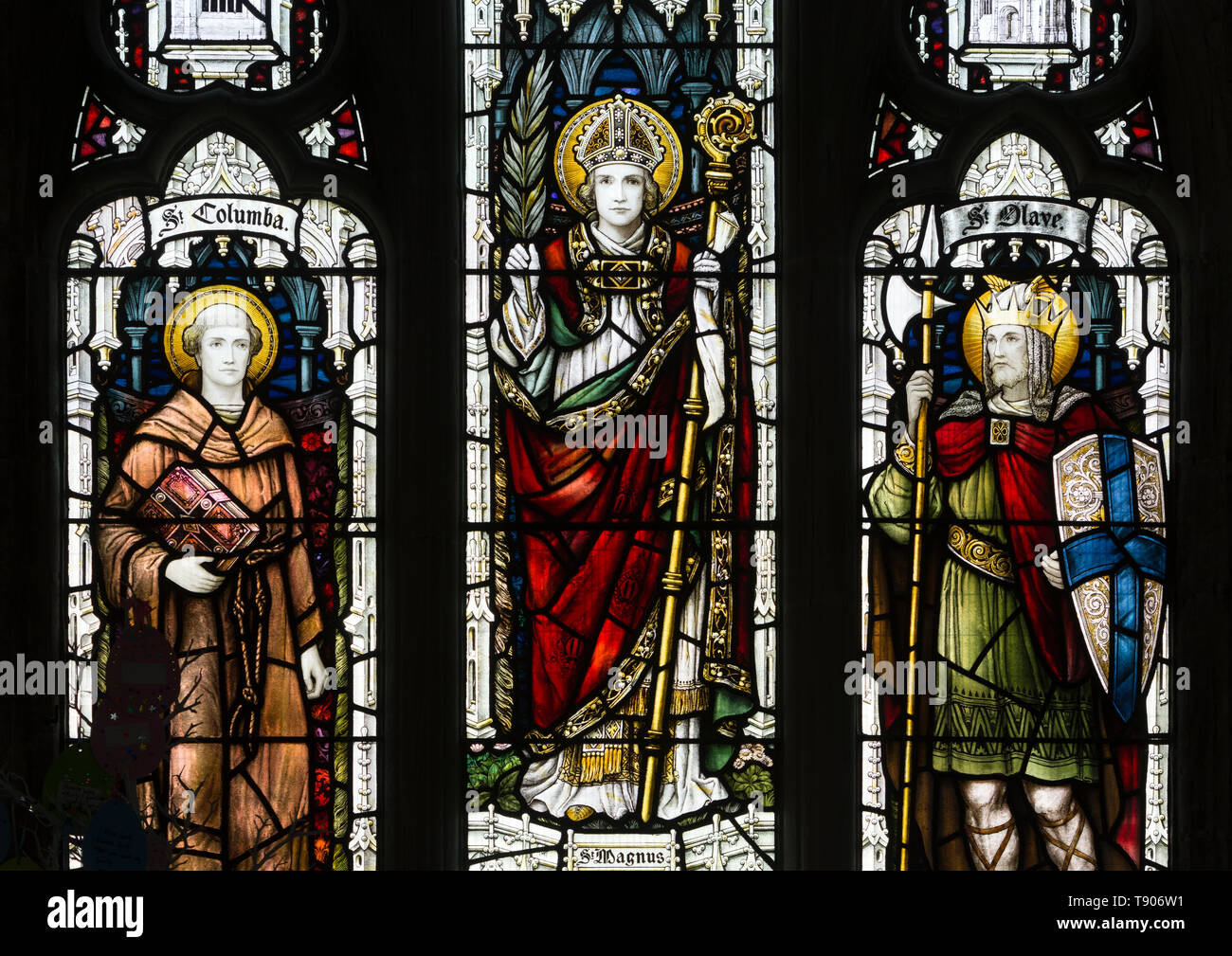Saint Columba, Saint Magnus and Saint Olaf stained glass, St. Mary ...