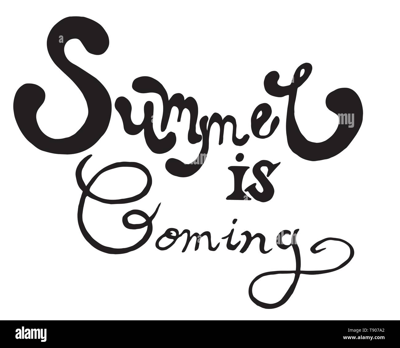 Handwritten Brush lettering calligraphy Summer is coming isolated on ...