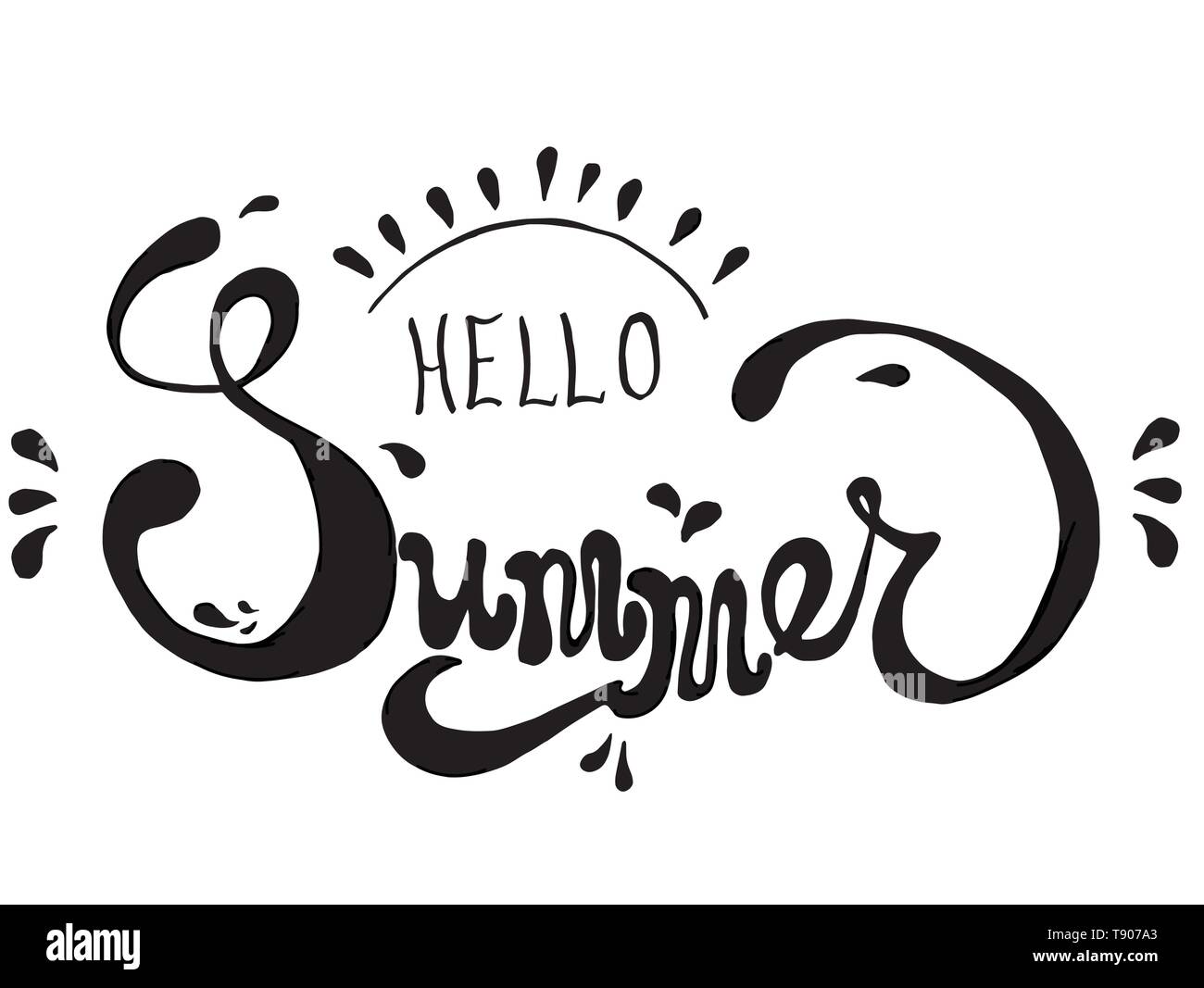 Handwritten Brush lettering calligraphy Hello Summer isolated on white ...